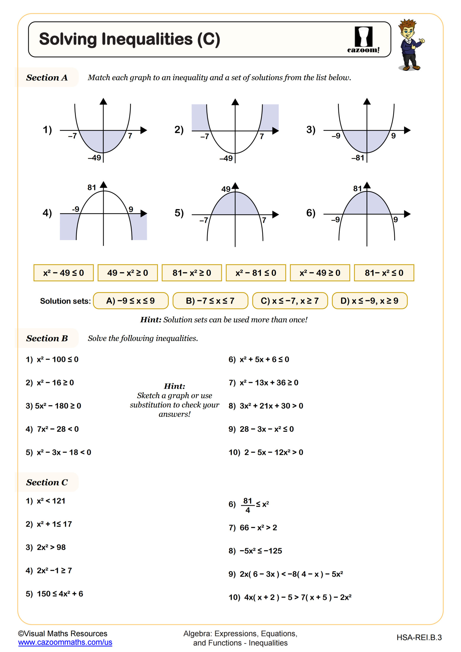 Solving Inequalities (A) Worksheet | 7th Grade PDF Worksheets | Cazoom Math