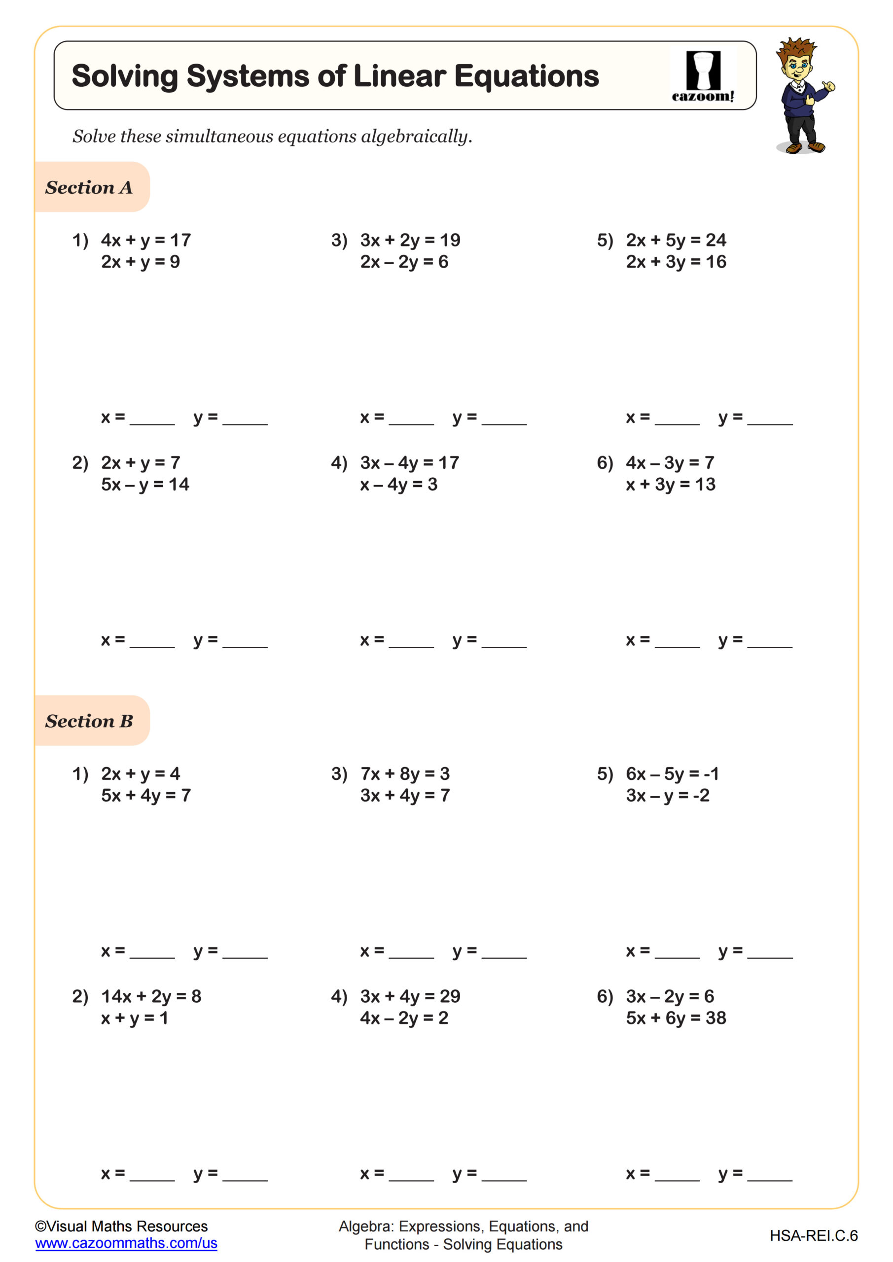 Solving Systems of Linear Equations Worksheet | Fun and Engaging ...