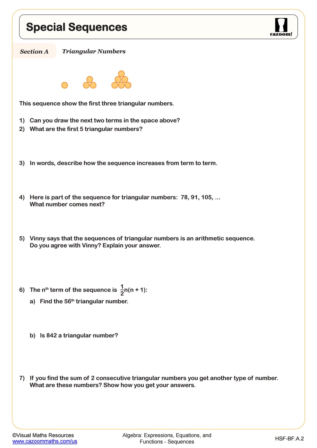 Special Sequences Worksheet | Fun and Engaging Algebra II PDF Worksheets