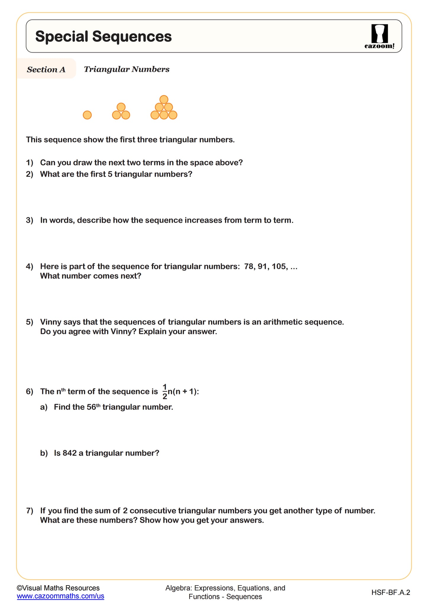 Special Sequences Worksheet | Fun and Engaging Algebra II PDF Worksheets