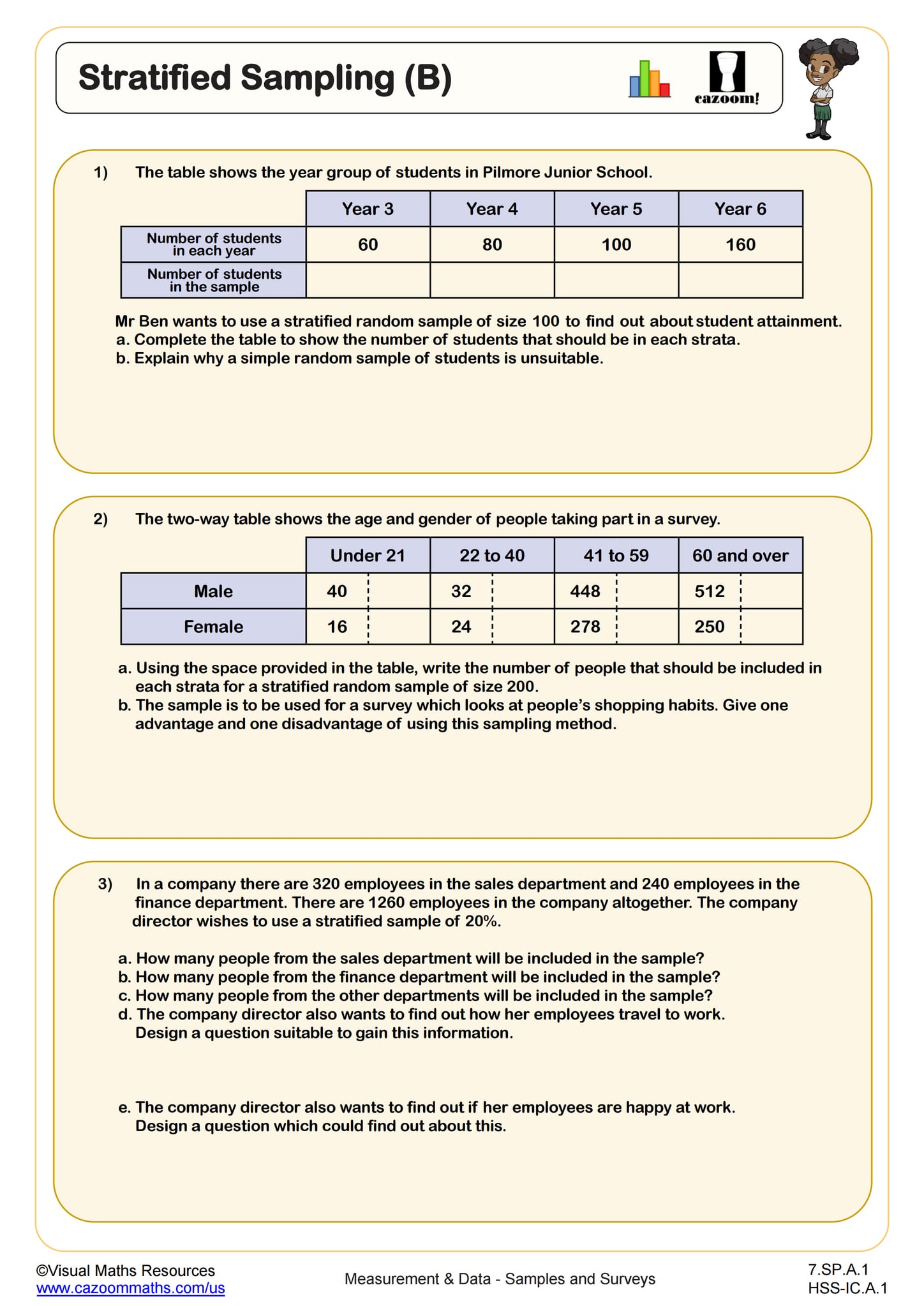 Stratified Sampling (B) Worksheet | Fun and Engaging 7th Grade PDF ...