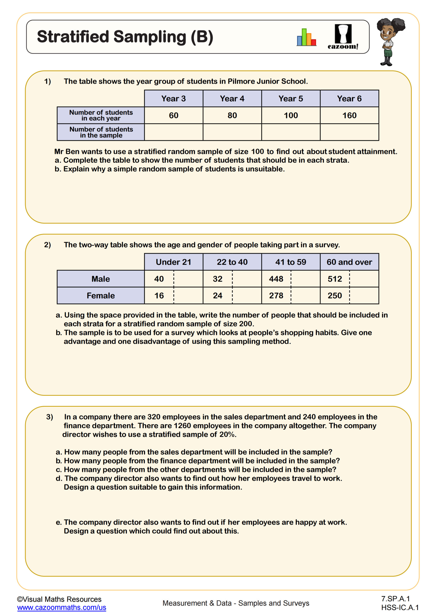 Stratified Sampling (B) Worksheet | Fun and Engaging 7th Grade PDF ...