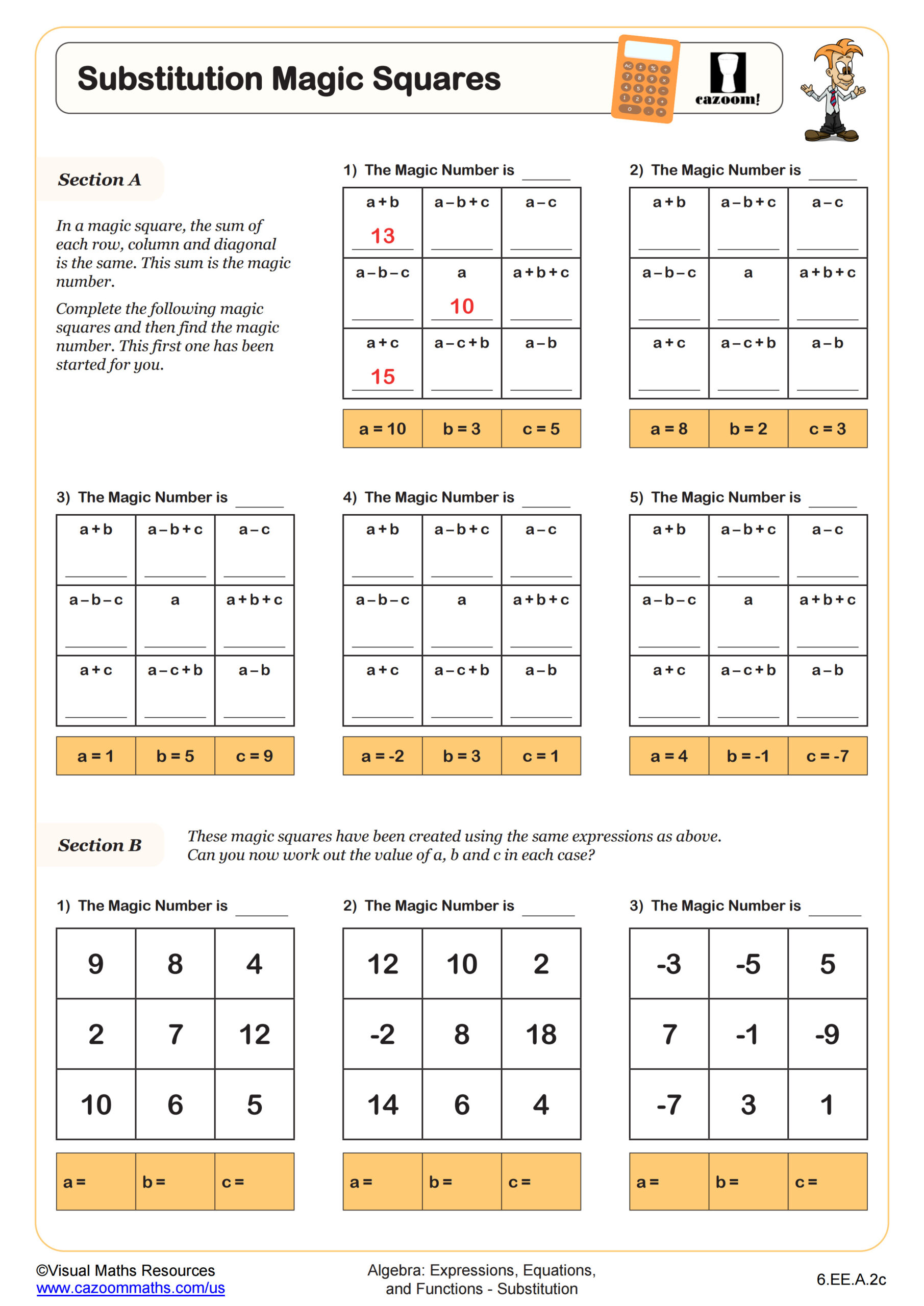 Substitution Magic Squares Worksheet | 6th Grade PDF Worksheets ...