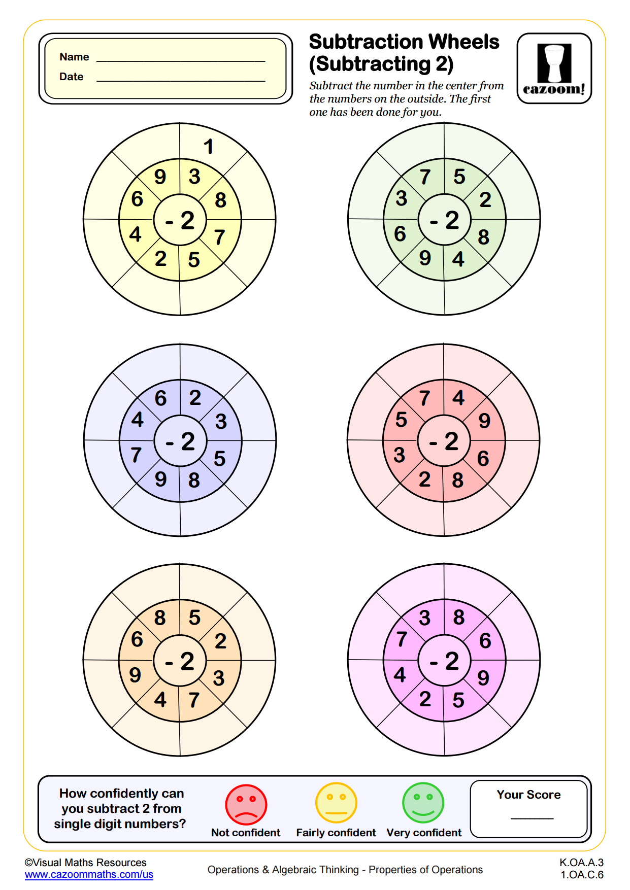Subtraction Wheels (Subtracting 2) | Fun and Engaging K Grade PDF ...