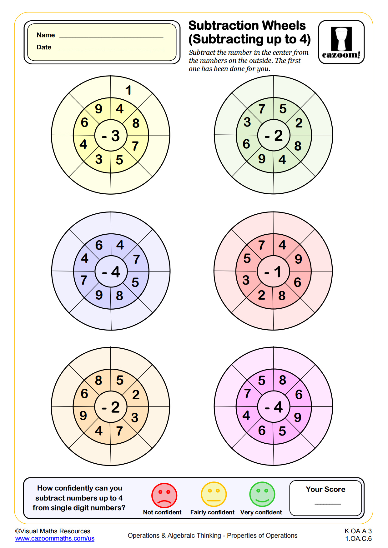Subtraction Wheels (Subtracting up to 4) | Fun and Engaging K Grade PDF ...