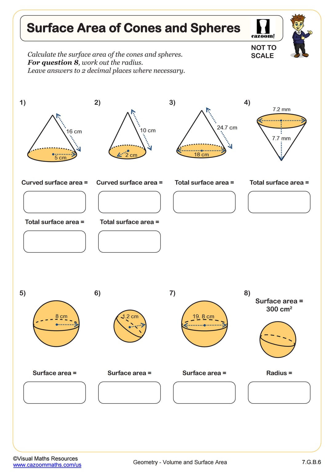 Surface Area of Cones and Spheres Worksheet | PDF Printable Geometry ...