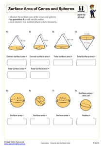 Surface Area of Cones and Spheres Worksheet | PDF Printable Geometry ...