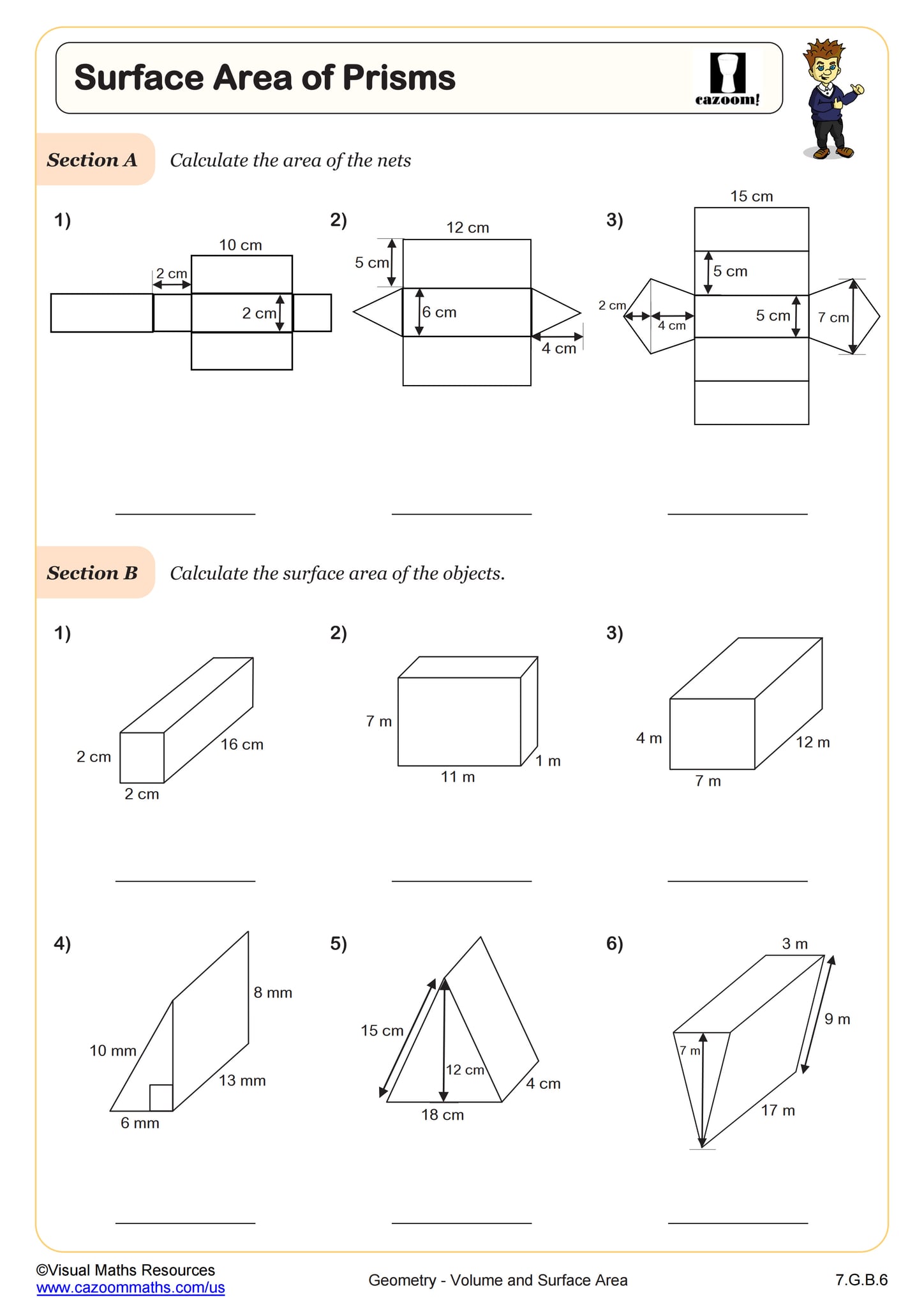 Surface Area of Prisms Worksheet | 7th Grade PDF Worksheets