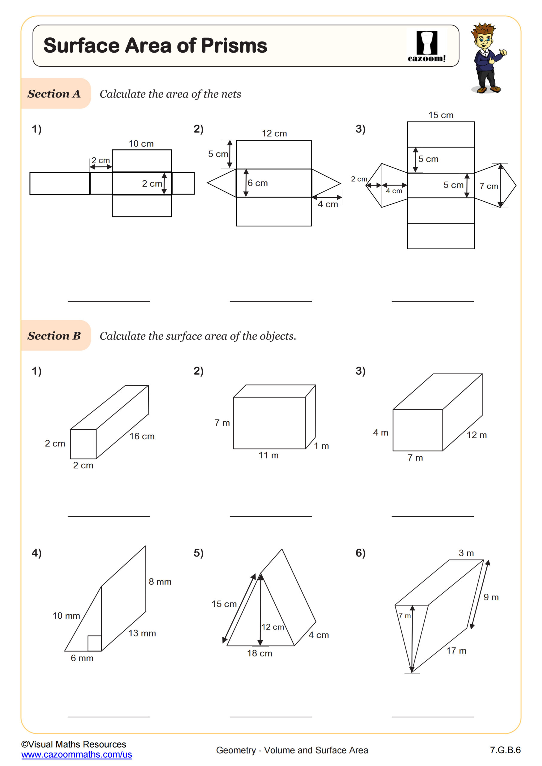 Surface Area and Volume Worksheets | Printable PDF Worksheets | Cazoom Math