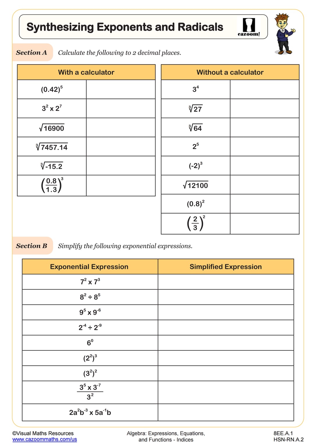 Synthesizing Exponents and Radicals Worksheet | 8th Grade PDF Worksheets