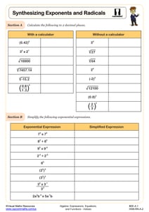 Synthesizing Exponents and Radicals Worksheet | 8th Grade PDF Worksheets