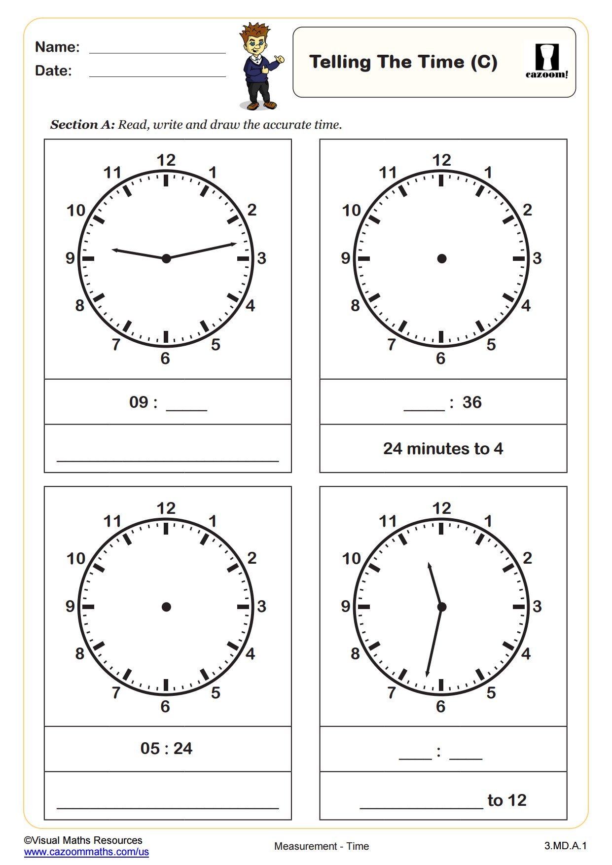 Telling the Time (C) | Fun and Engaging 3rd Grade PDF Worksheets