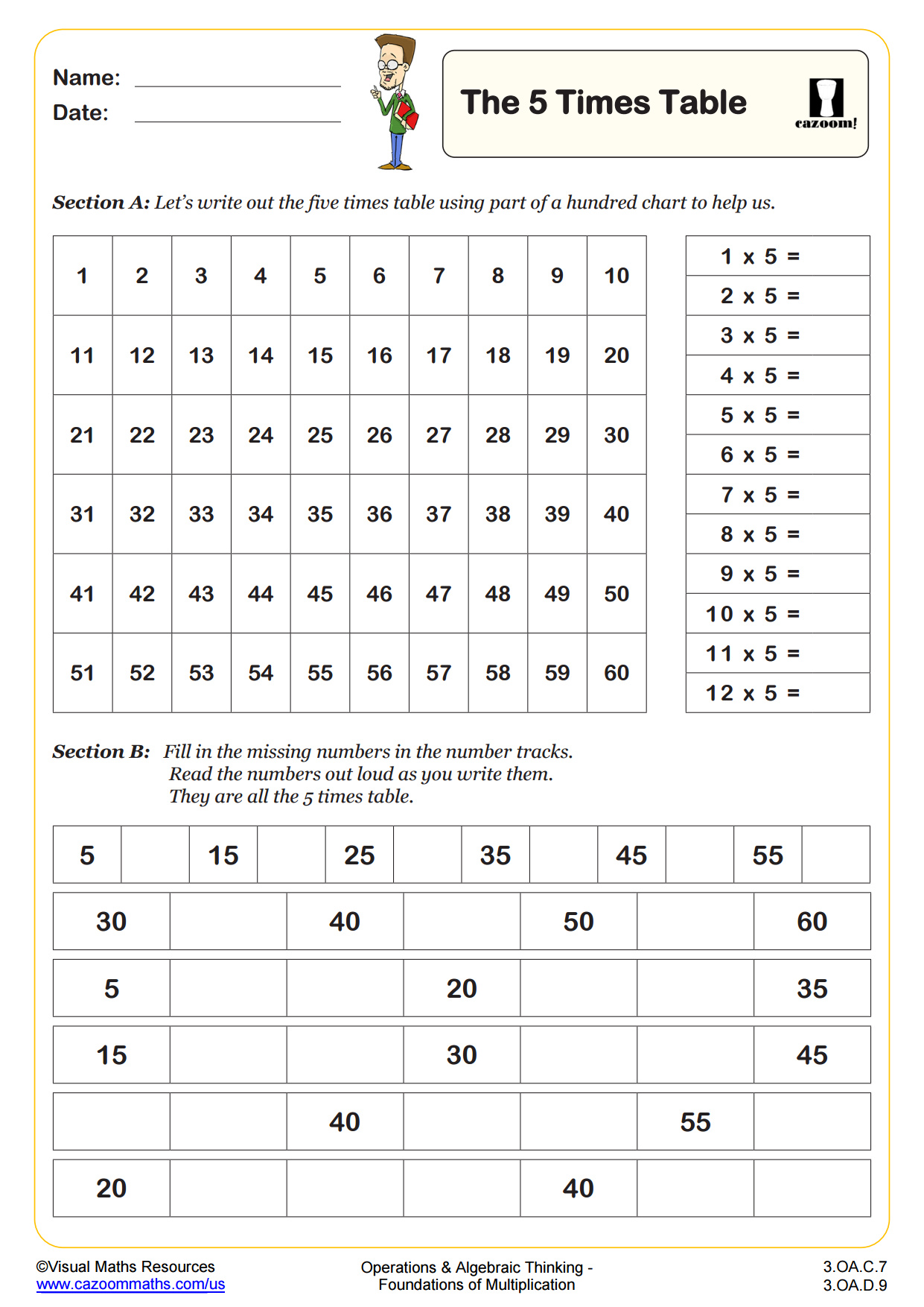 The Five Times Table | 3rd Grade PDF Operations and Algebraic Thinking ...