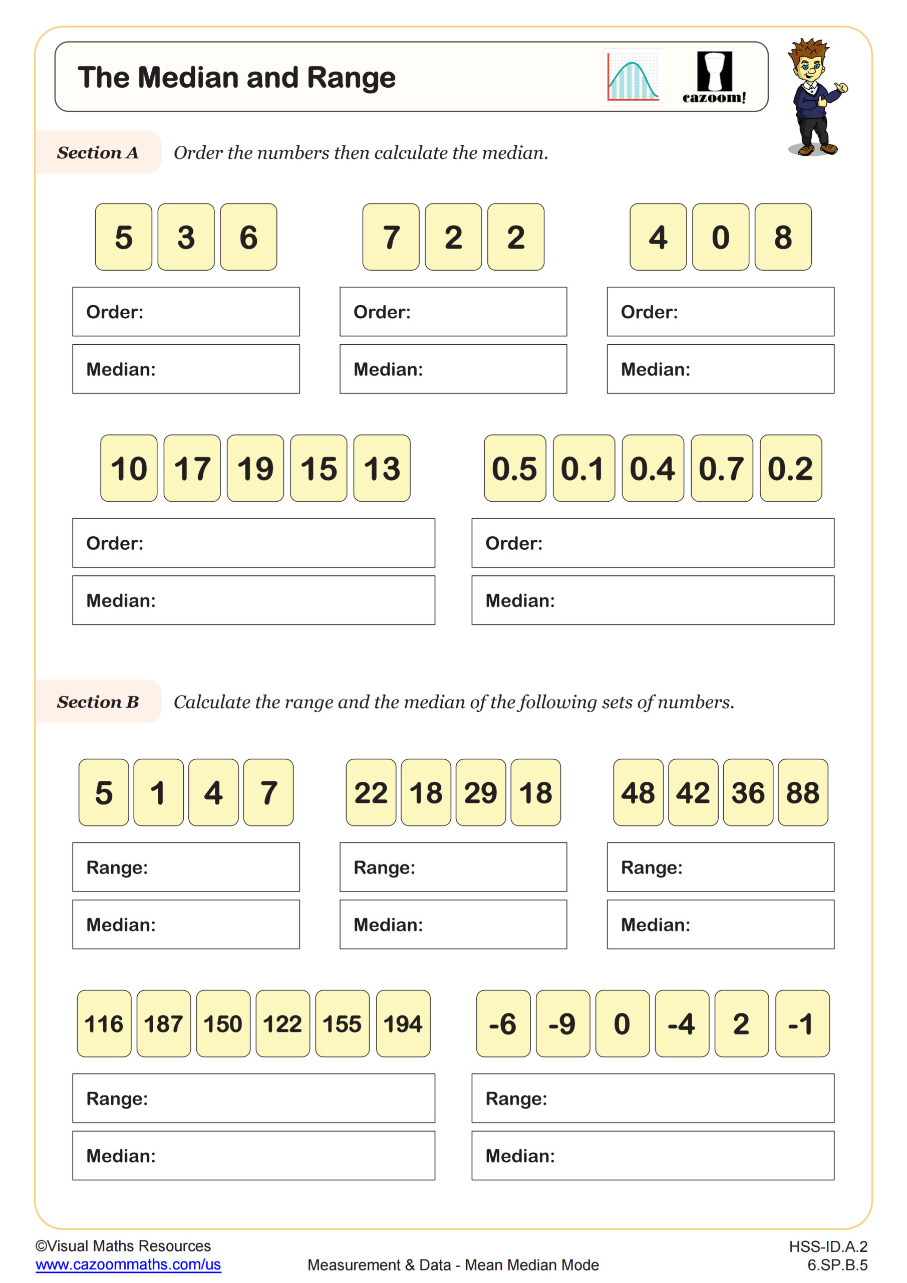 Median and Range Worksheet | PDF Printable Measurement & Data Worksheet ...