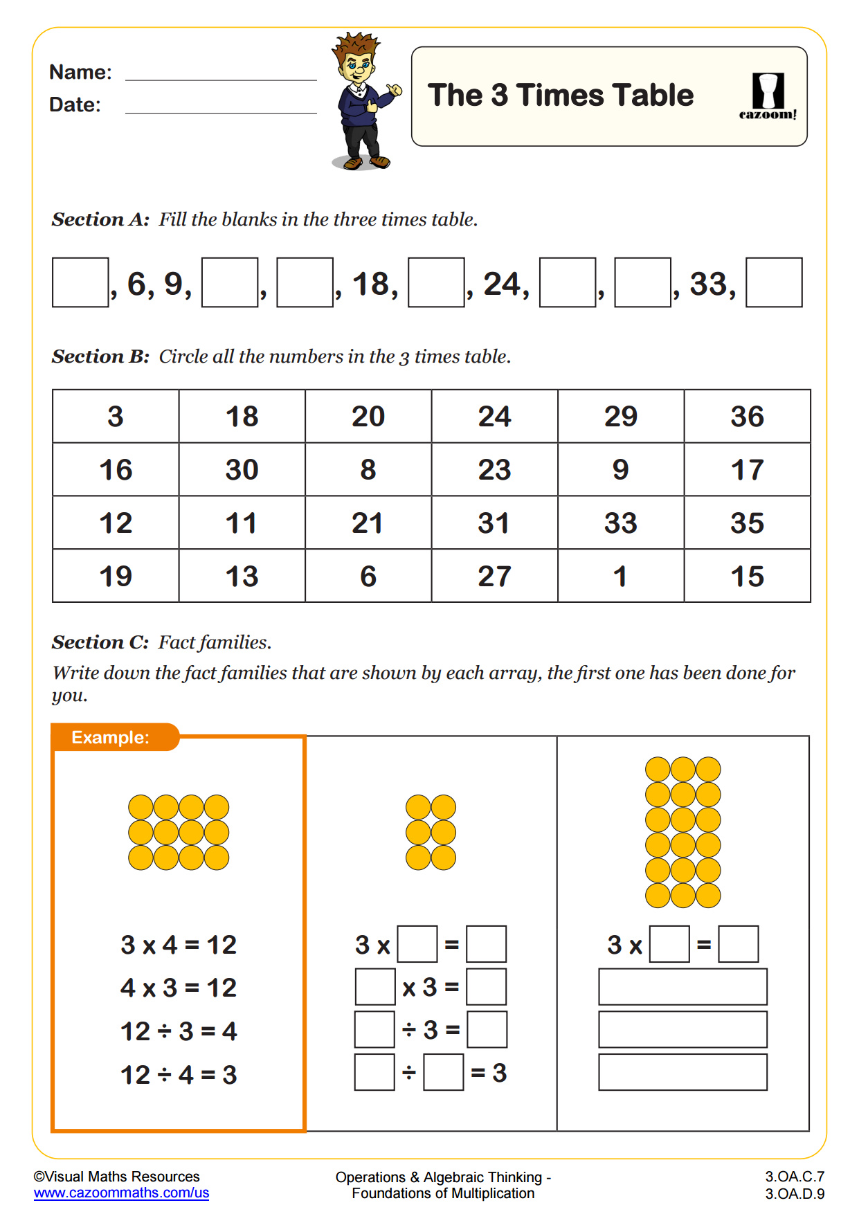 The Three Times Table | 3rd Grade PDF Operations and Algebraic Thinking ...