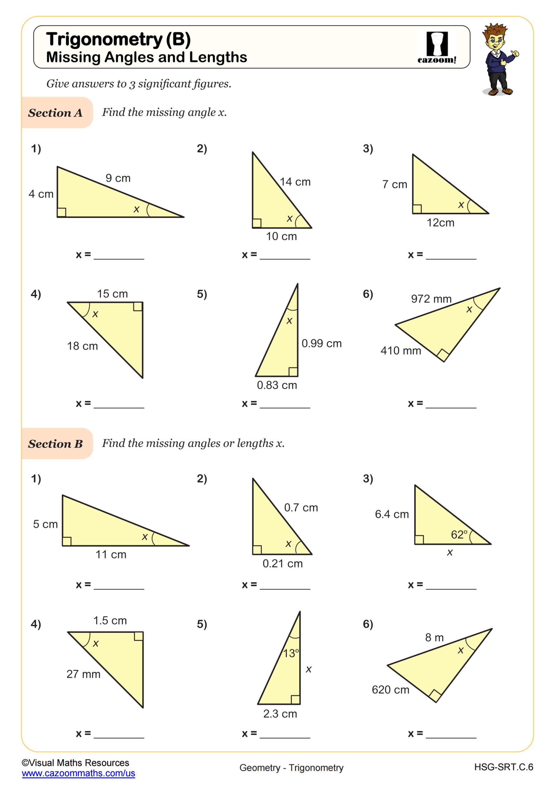 Trigonometric Ratios (SOH CAH TOA): Missing Side Lengths and Angle ...