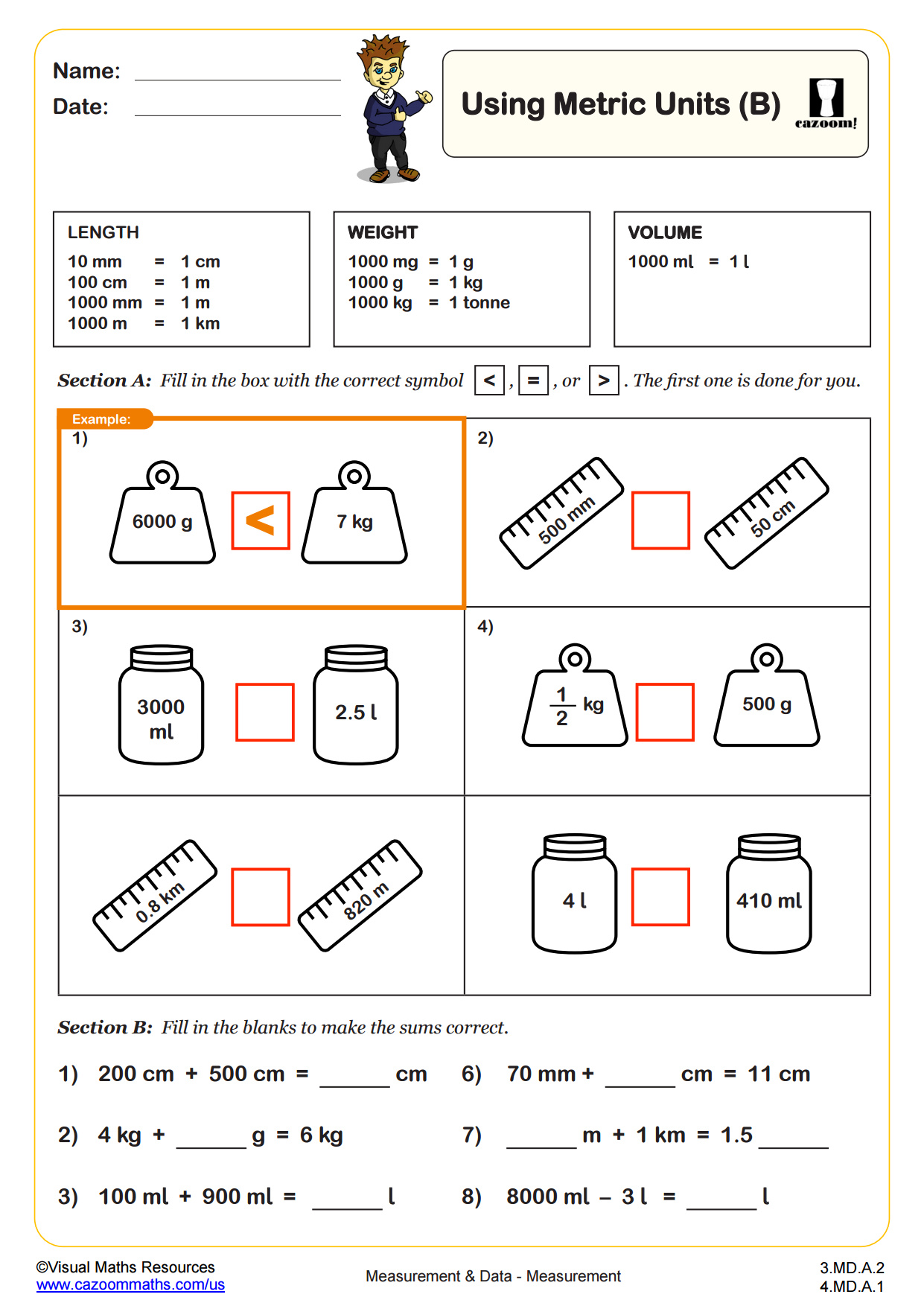 Using Metric Units (B) | PDF printable Measurement and Data Worksheets