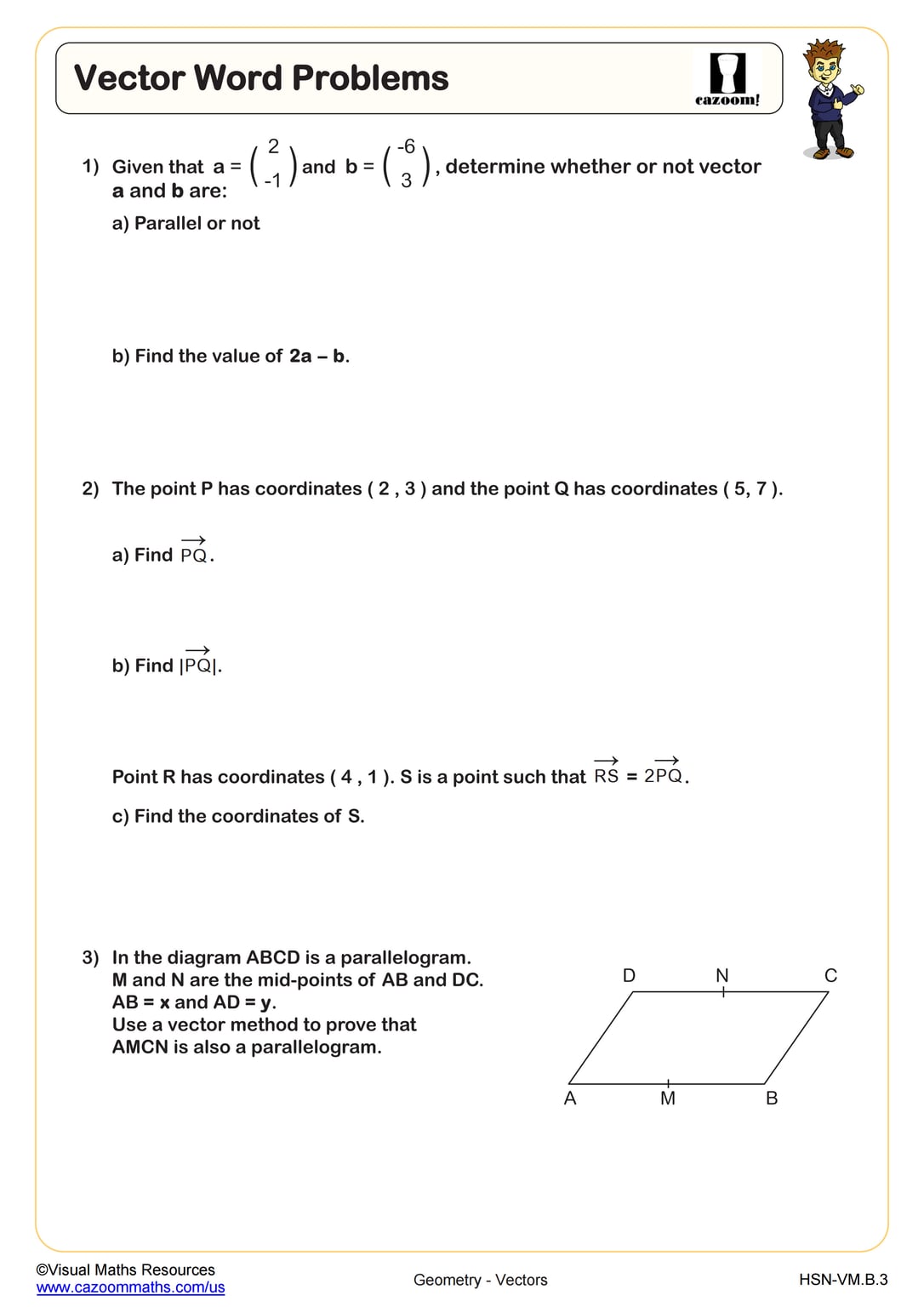 Vector Word Problems Worksheet | PDF Printable Geometry Worksheet