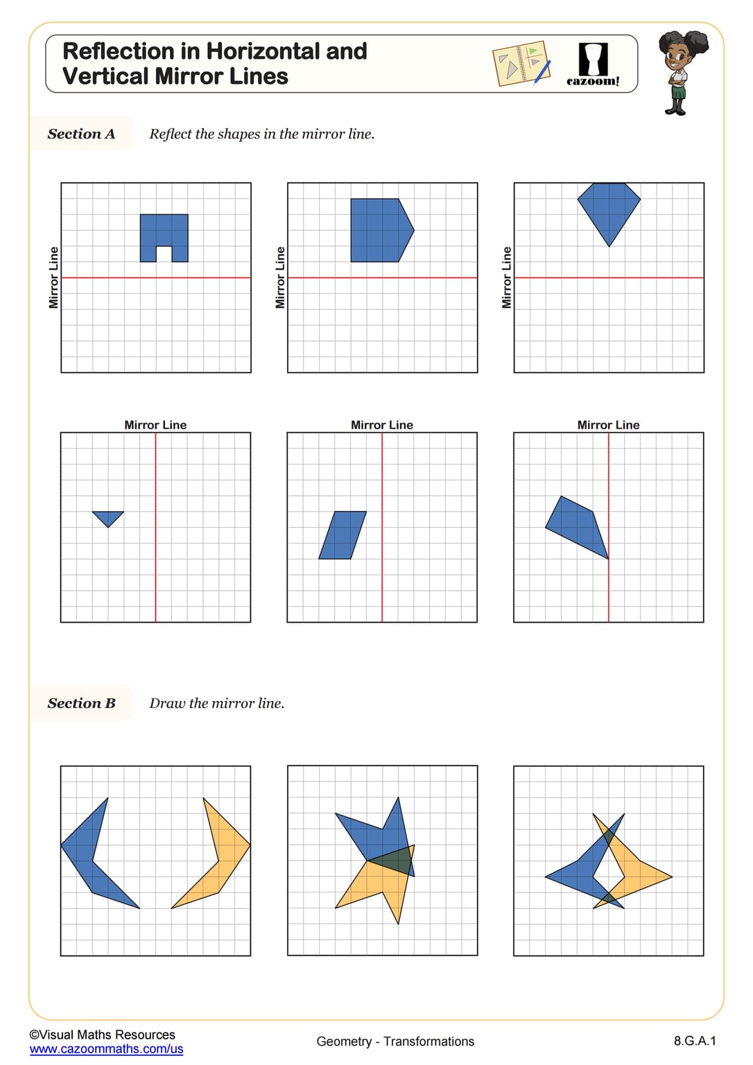 Vertical and Horizontal Reflections – Cazoom Math Worksheets