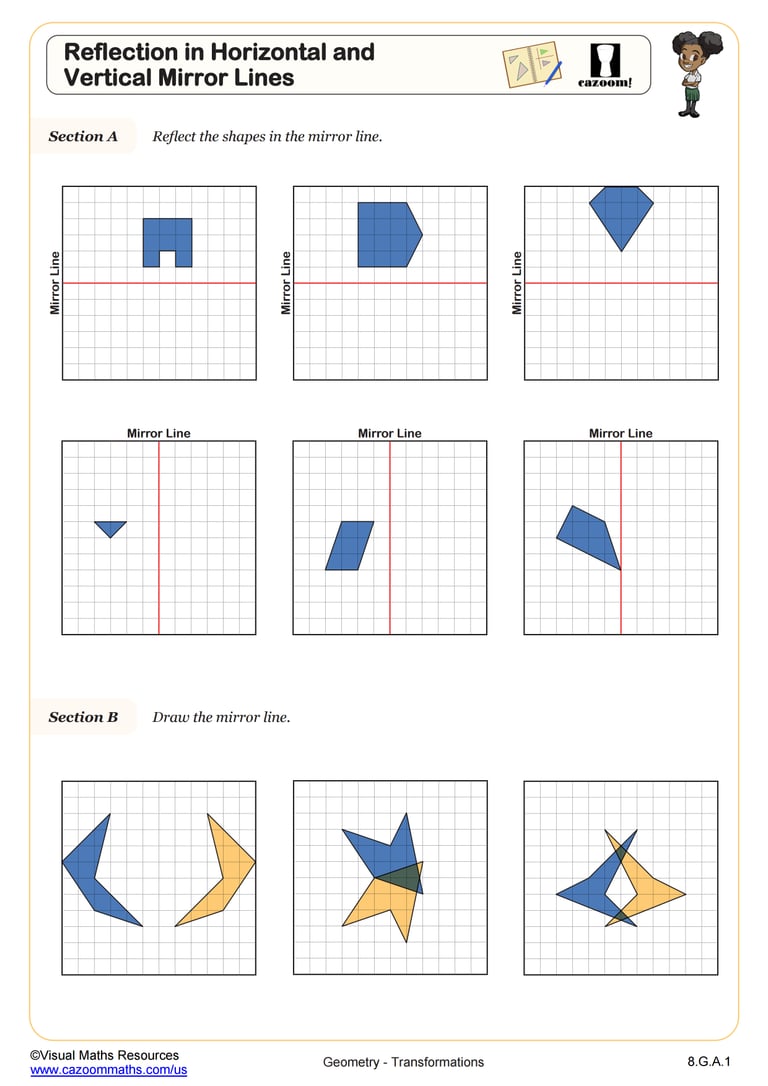 Vertical and Horizontal Reflections – Cazoom Math Worksheets