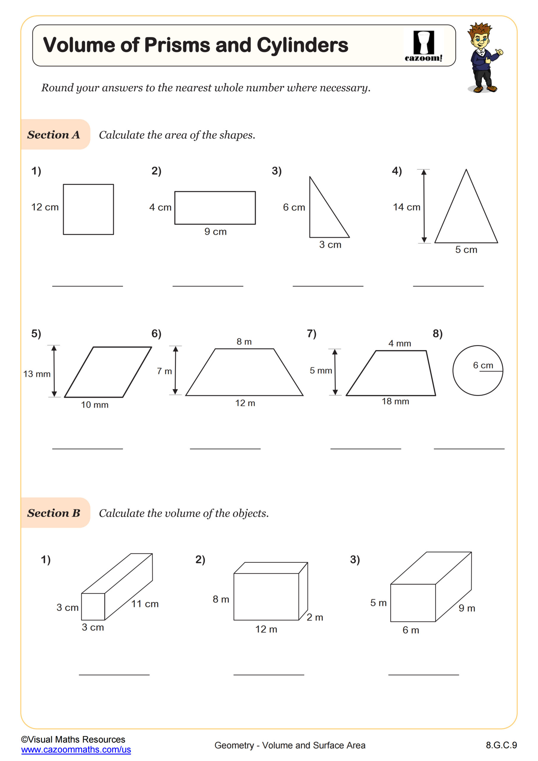Volume and Surface Area of Rectangular Prisms Worksheet | 7th Grade PDF ...