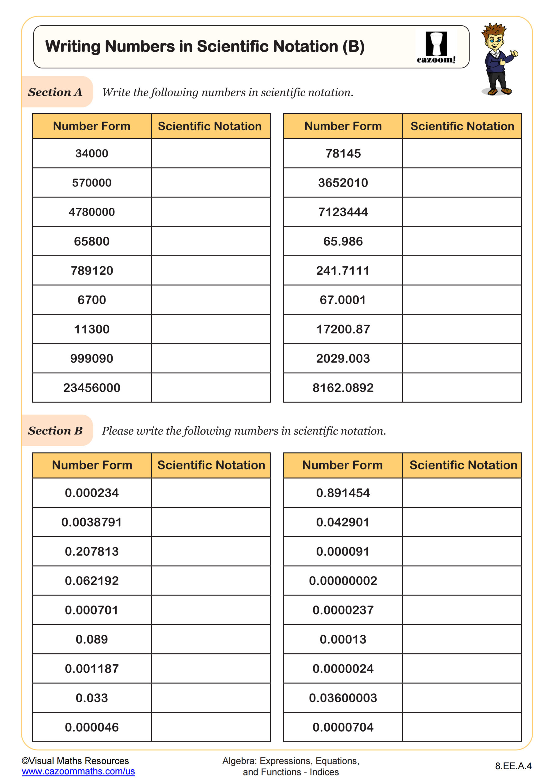Writing Numbers in Scientific Notation (B) Worksheet | PDF Printable ...