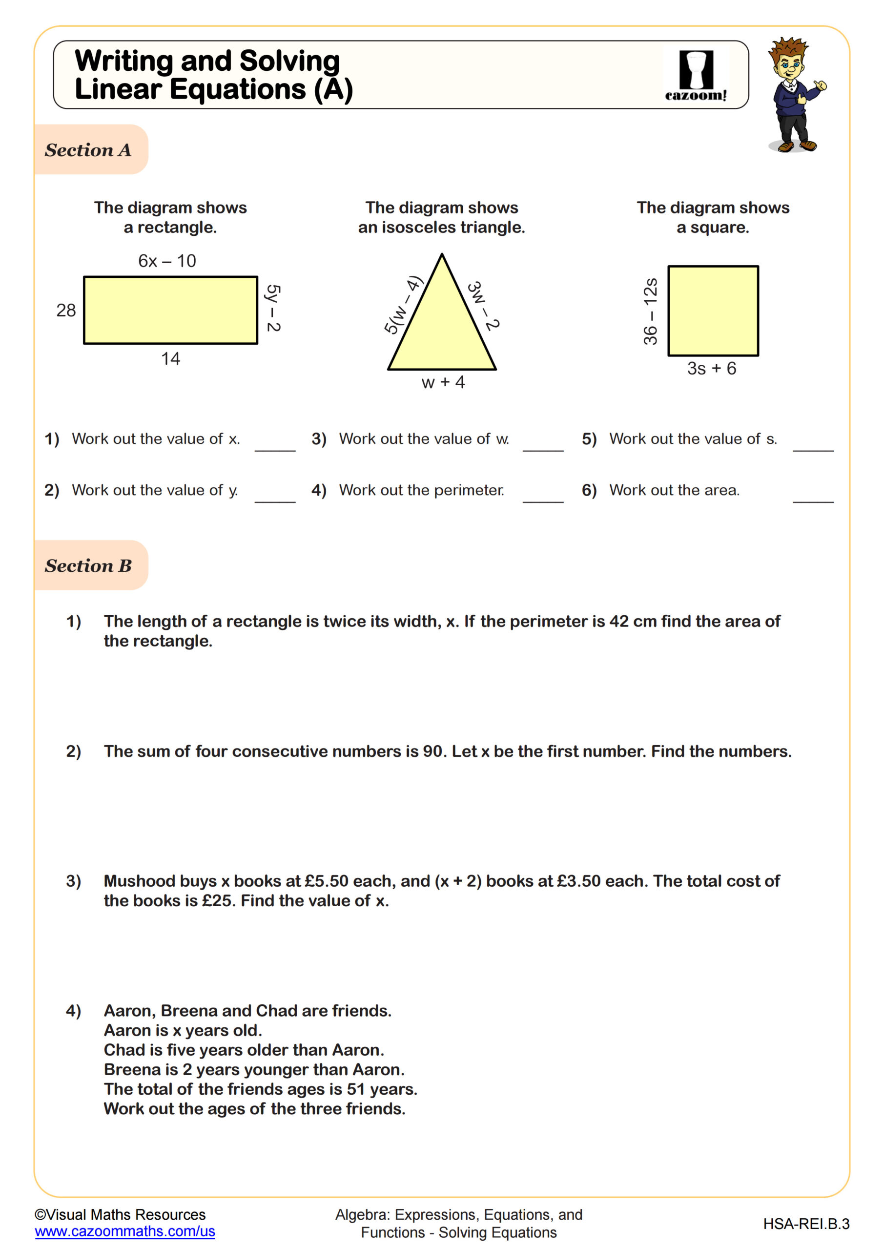 Writing and Solving Linear Equations (A) Worksheet | Fun and Engaging ...