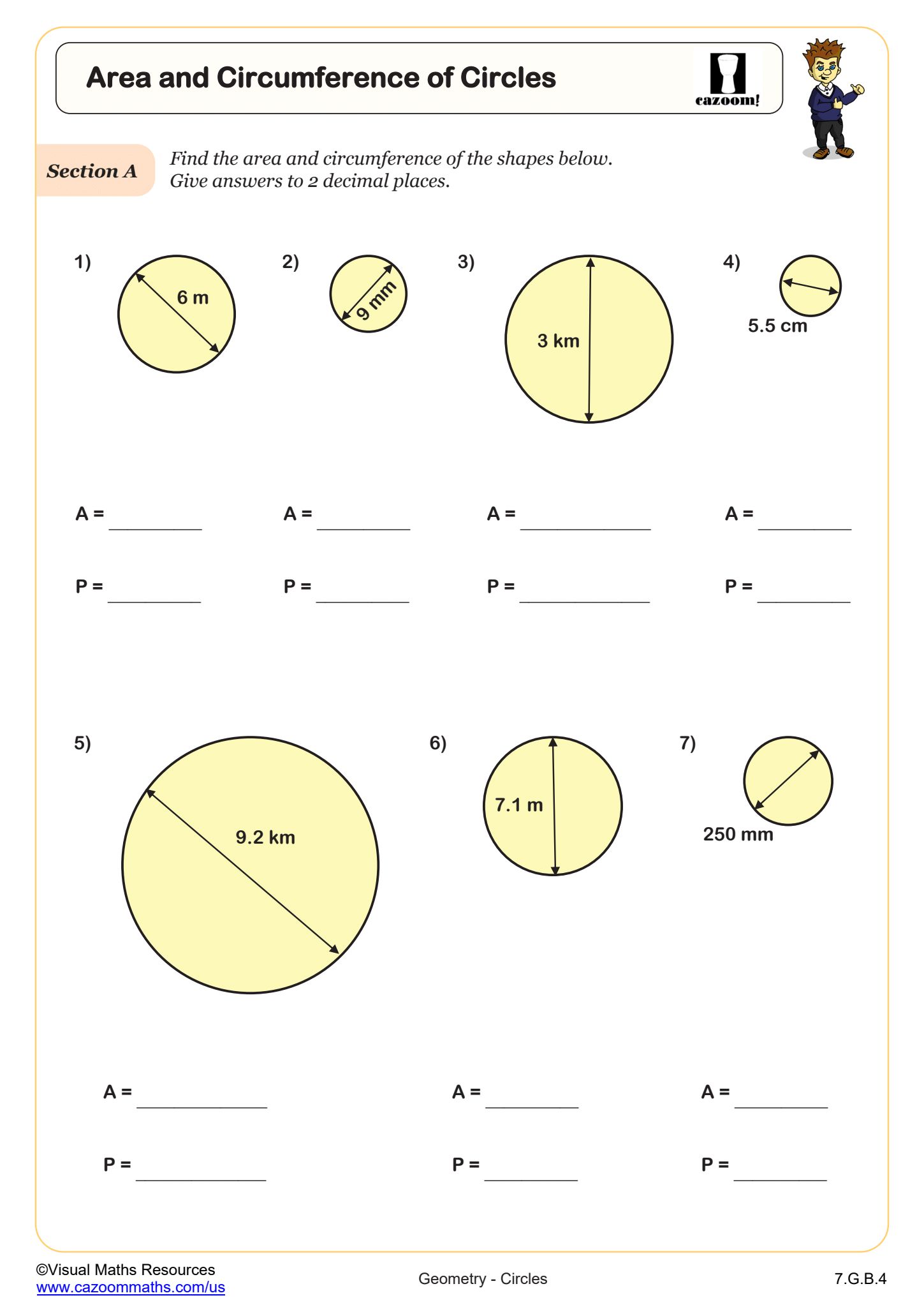 Area and Circumference of Circles Worksheet | 7th Grade PDF Worksheets