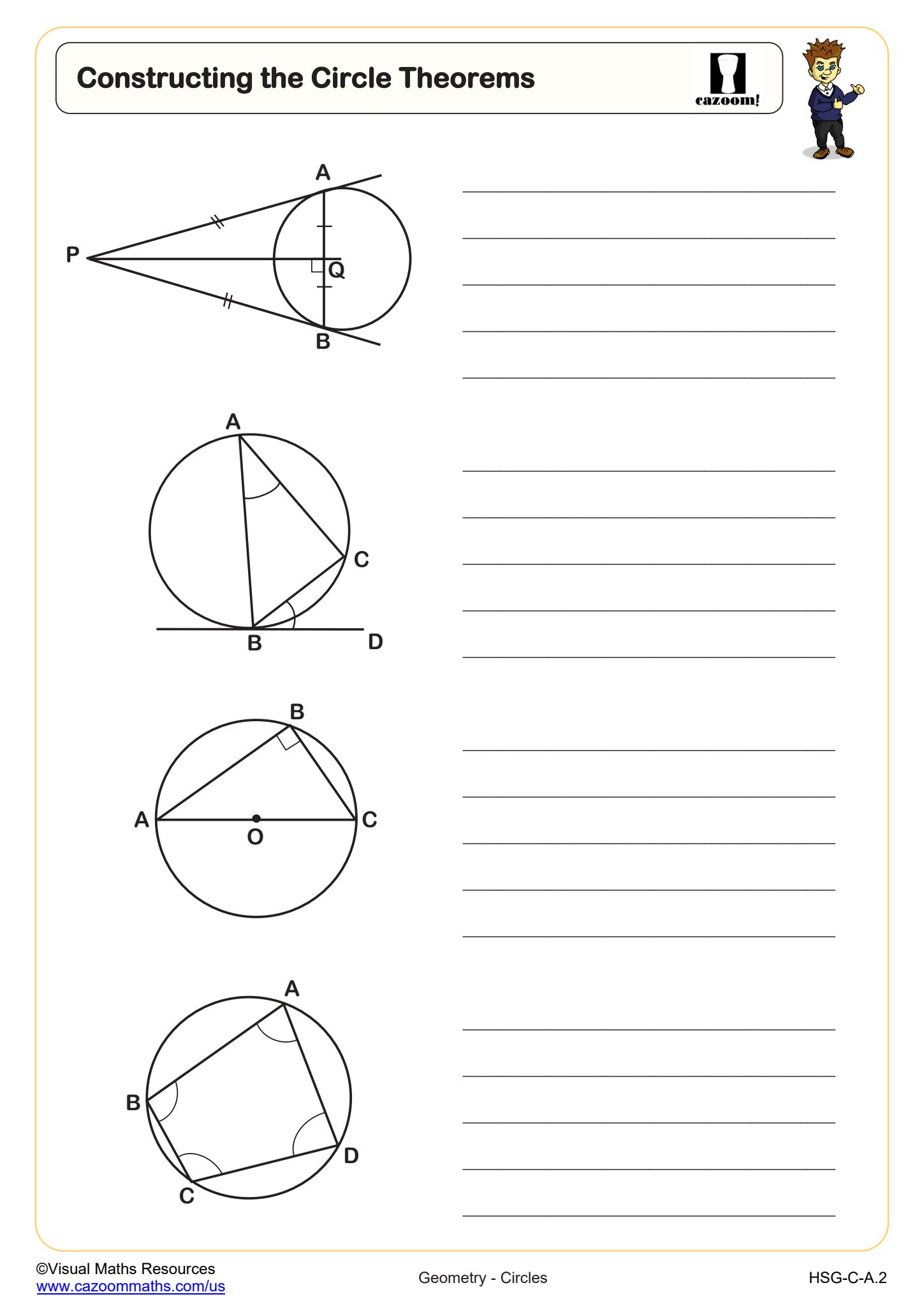 Circle Theorems (A) Worksheet | PDF Printable Geometry Worksheet ...
