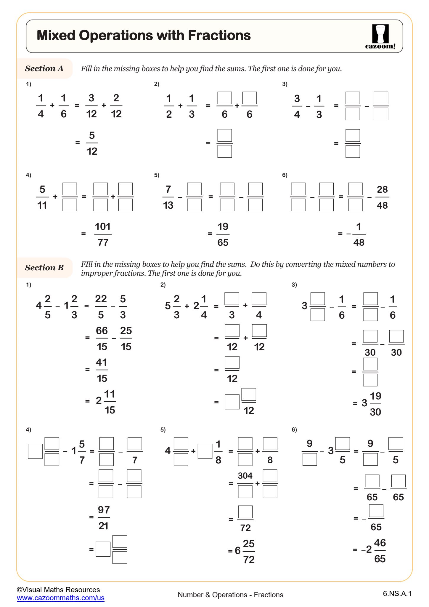 Mixed Operations with Fractions Worksheet | Fun and Engaging 6th Grade ...
