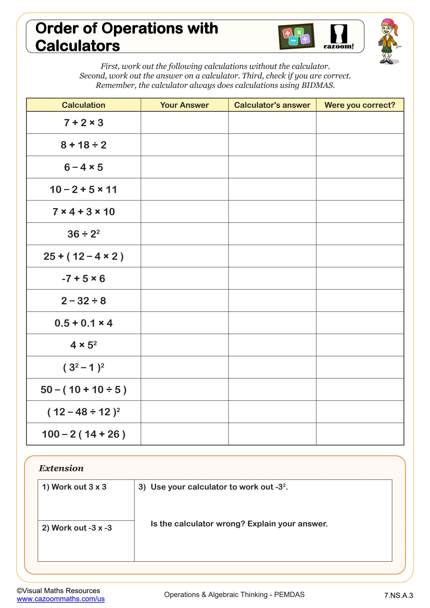 Order of Operations with Calculators Worksheet | Fun and Engaging 7th ...