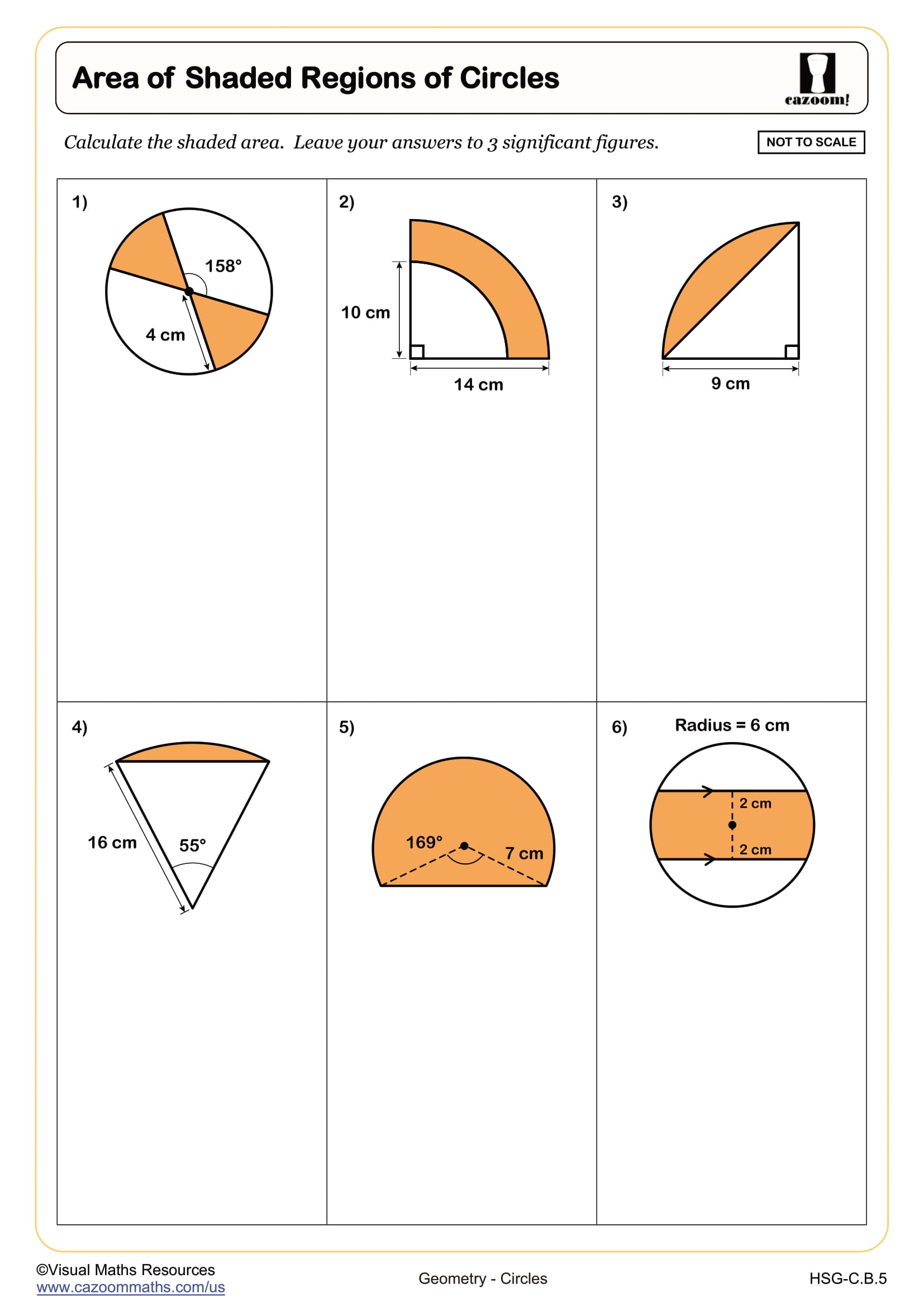 Area of Shaded Regions of Circles Worksheet | PDF Printable Geometry ...