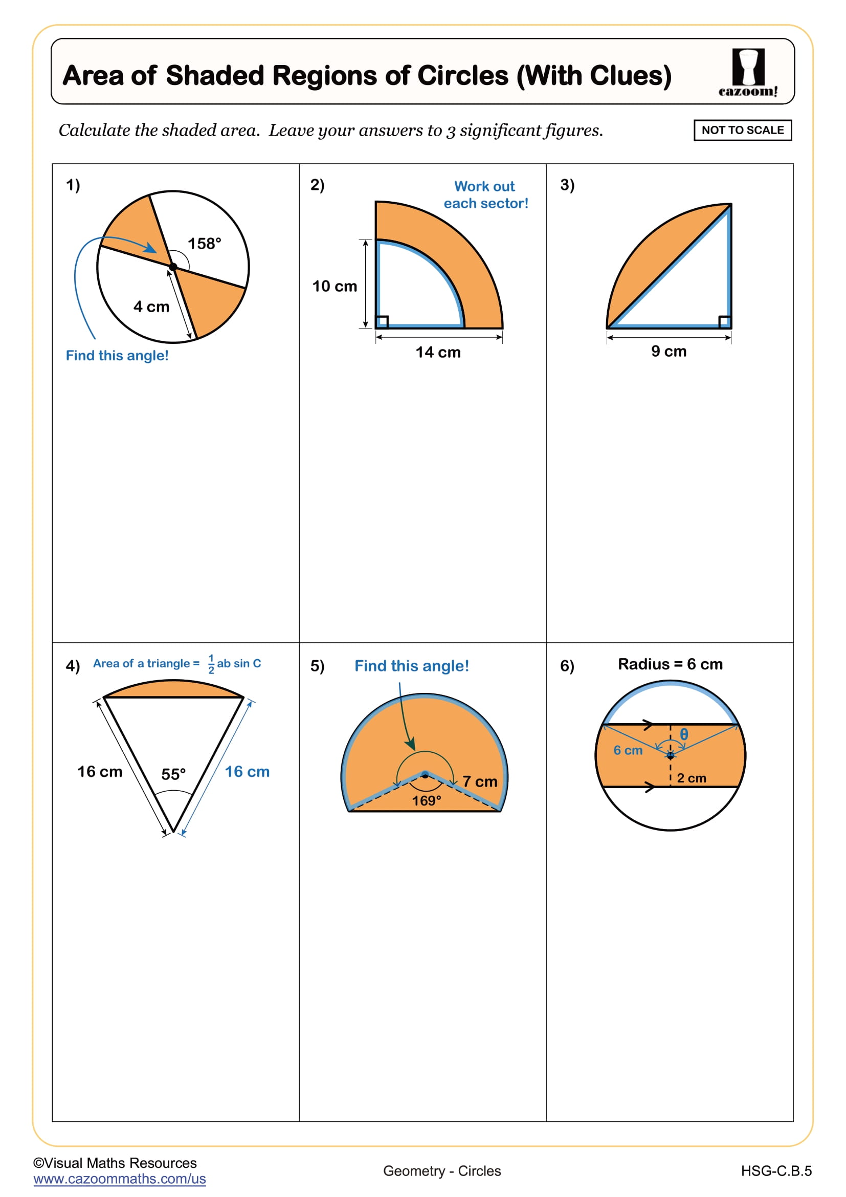Area of Shaded Regions of Circles (with clues) Worksheet | Fun and ...