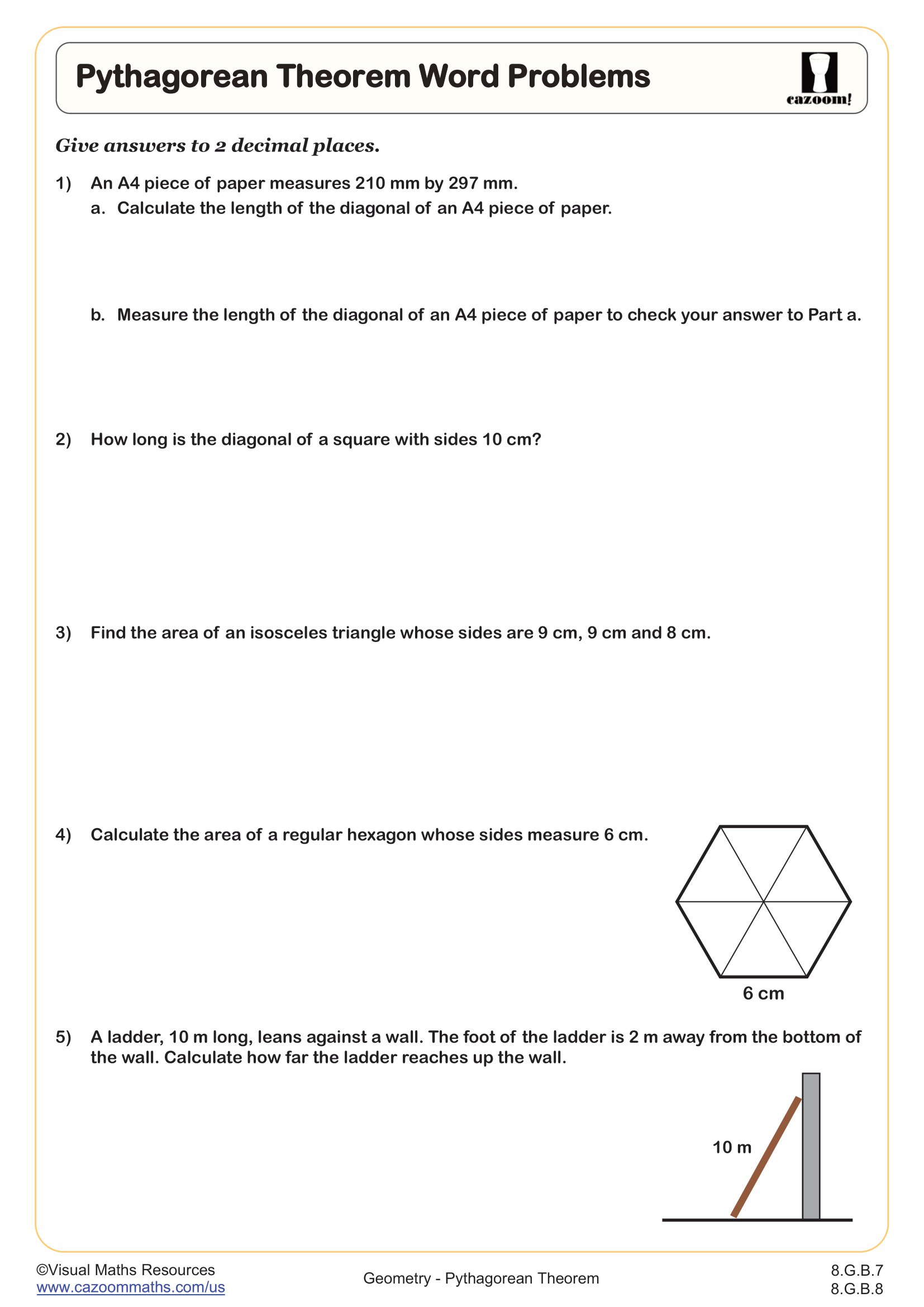 Pythagorean Theorem Word Problems Worksheet | PDF Printable Geometry ...