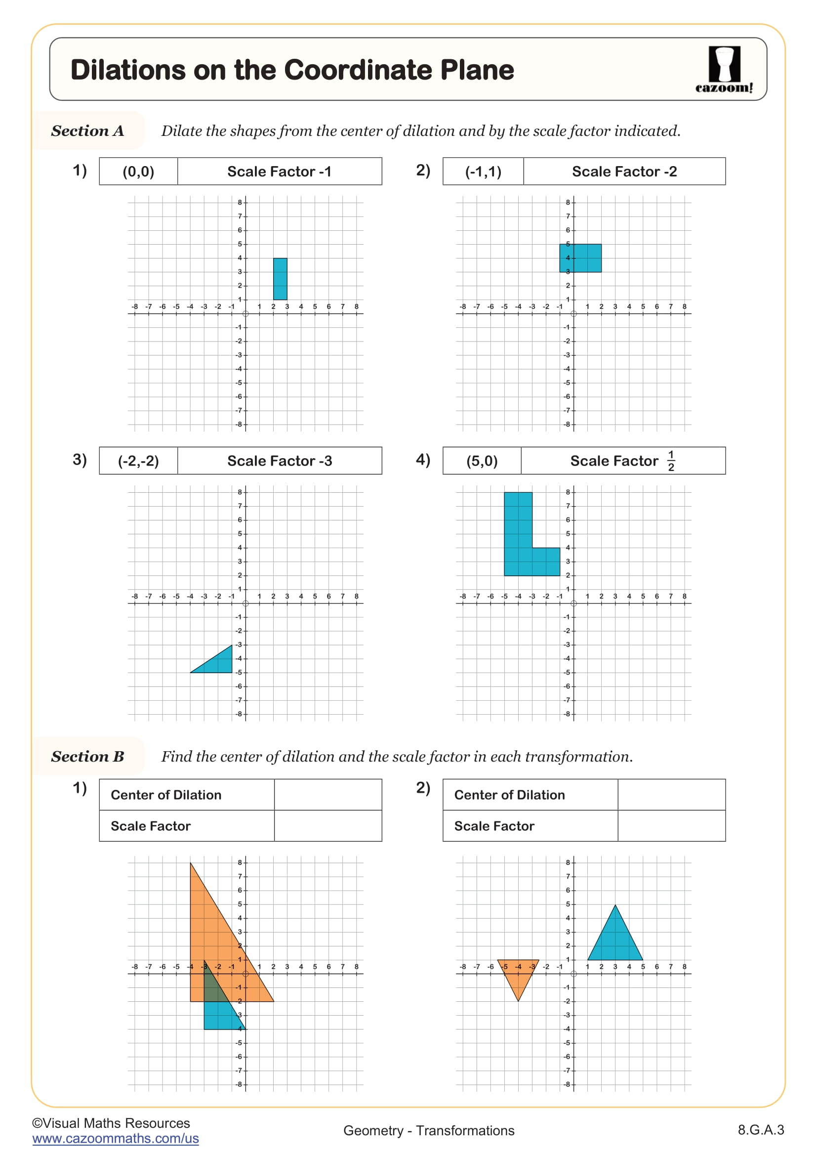 Transformations Worksheets (Geometry) | Cazoom Maths | Cazoom Math