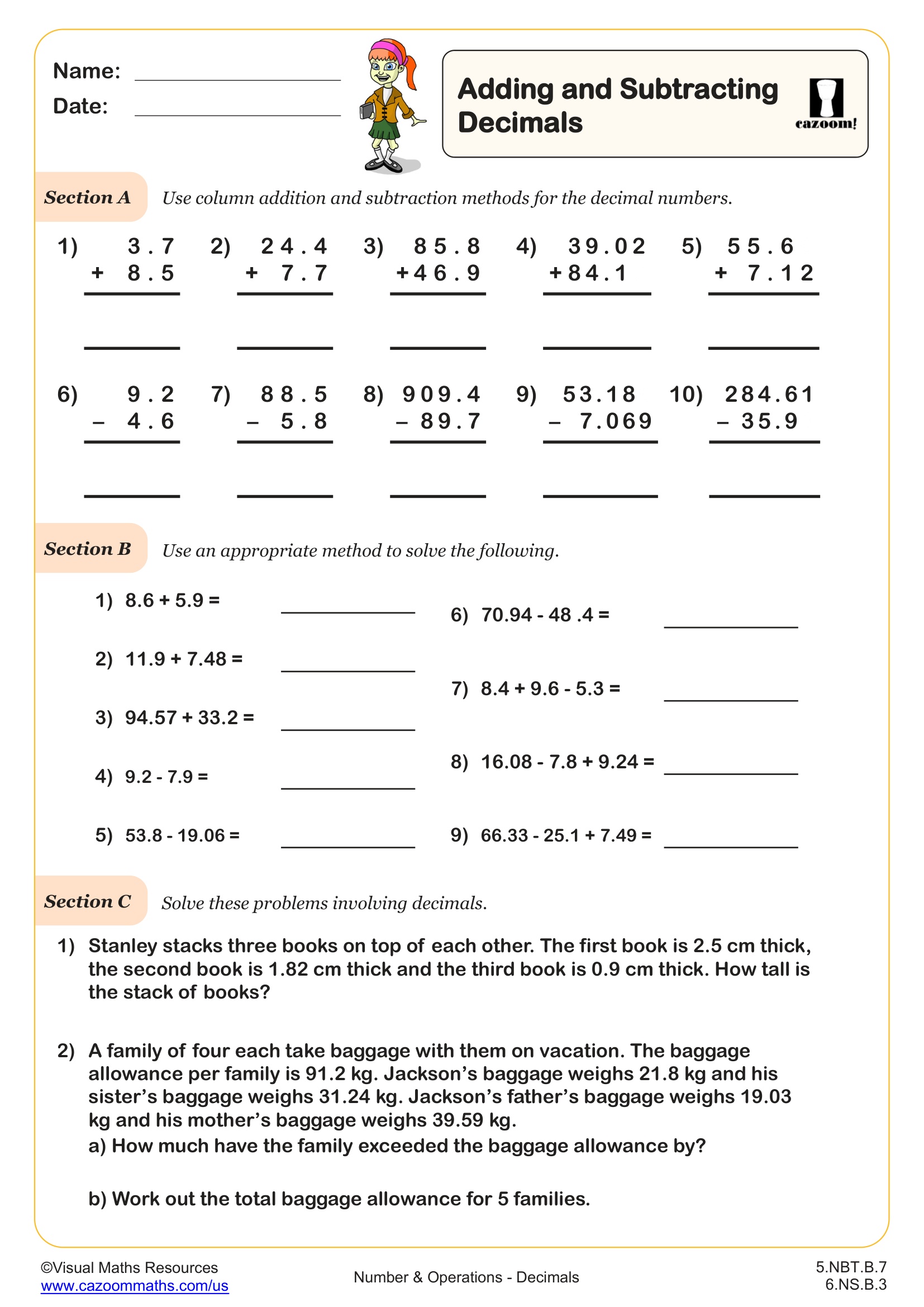 Adding and Subtracting Decimals Worksheet | Fun and Engaging 5th Grade ...