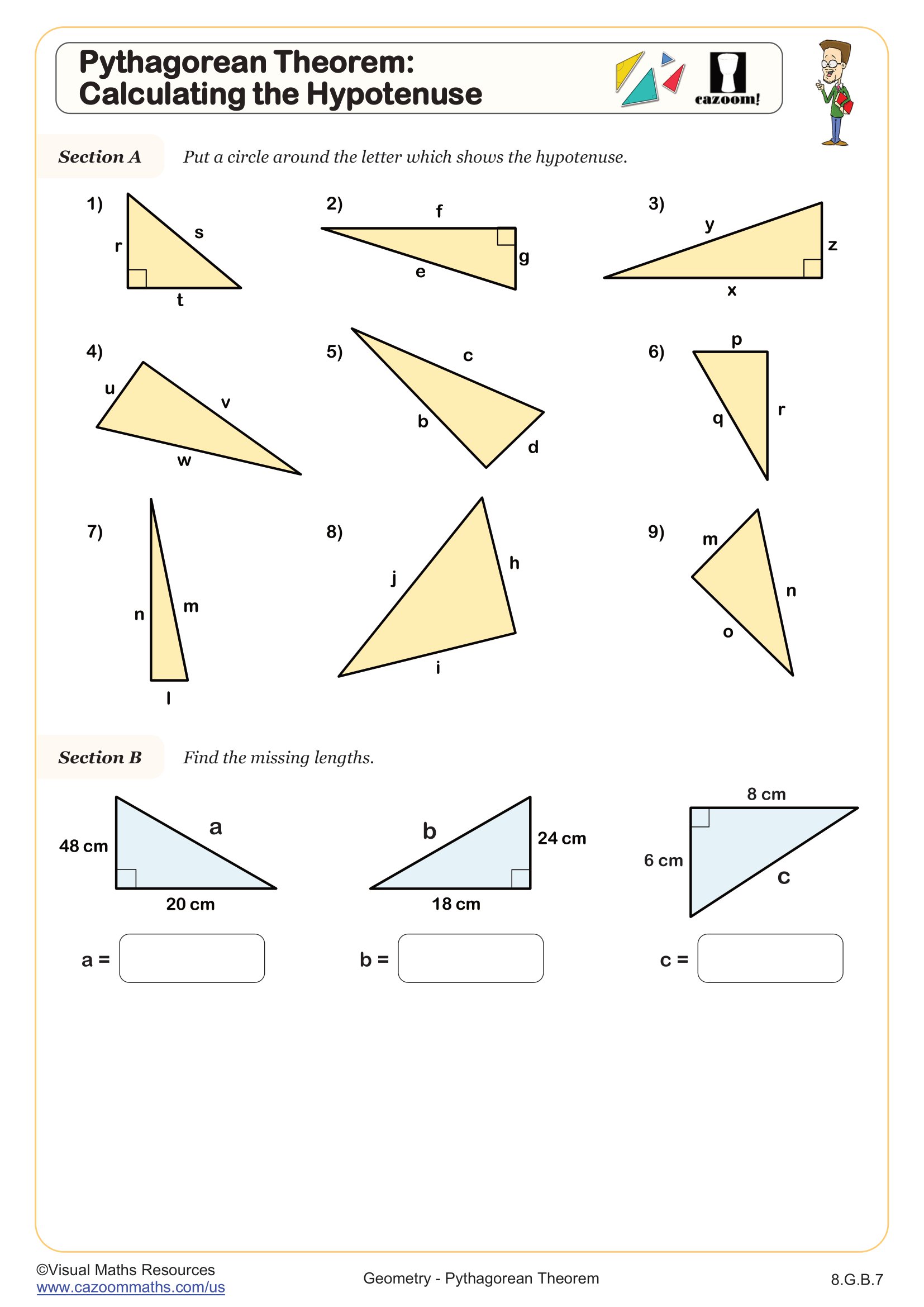 Pythagorean Theorem: Calculating the Hypotenuse Worksheet | PDF ...