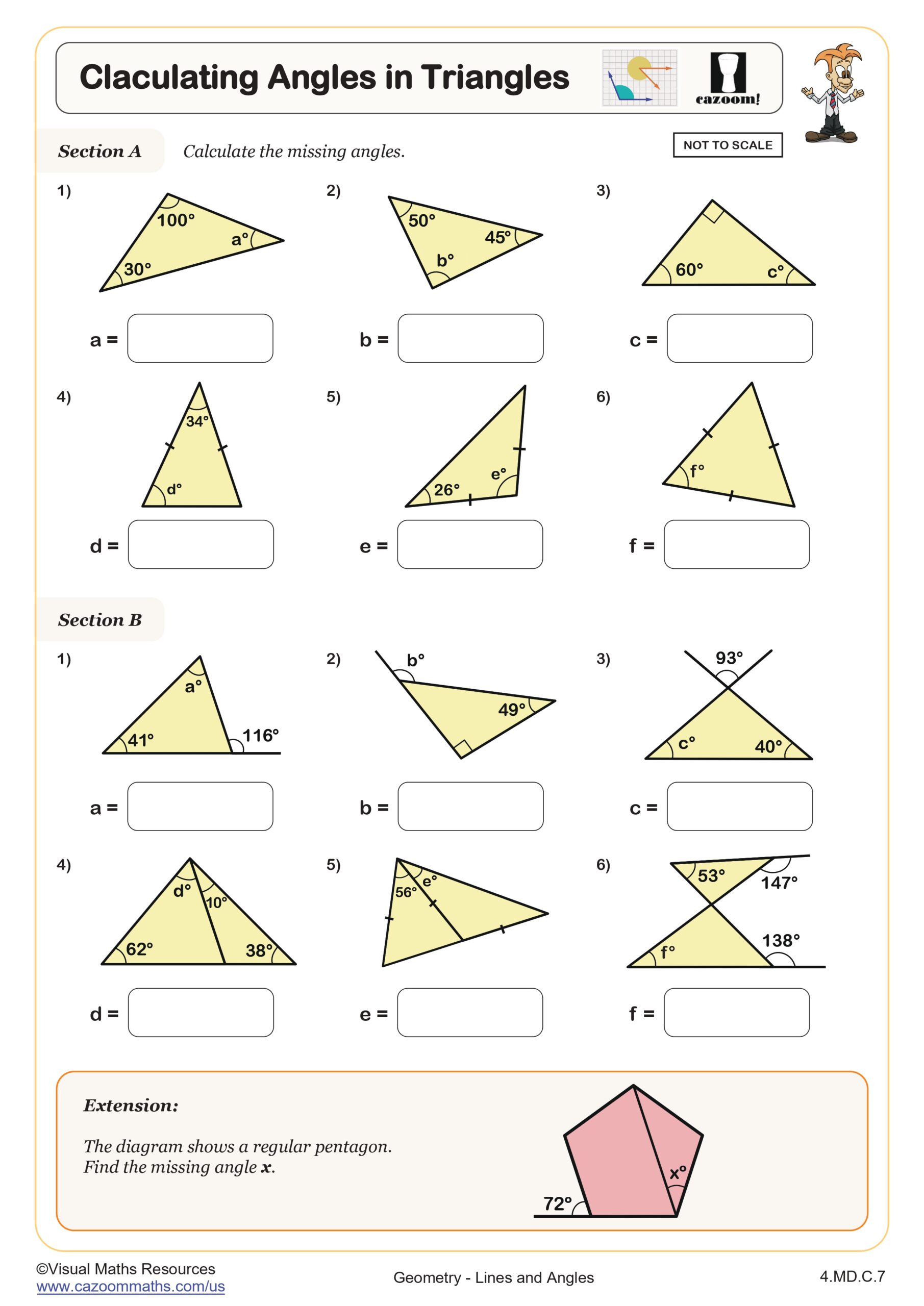 Calculating Angles in Triangles Worksheet | 4th Grade PDF Worksheets ...