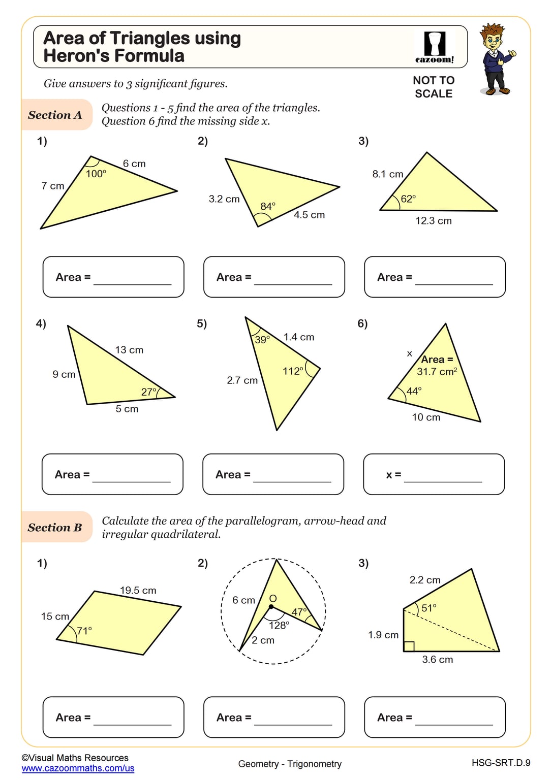 Area of Triangles using Heron's Formula Worksheet | Fun and Engaging ...