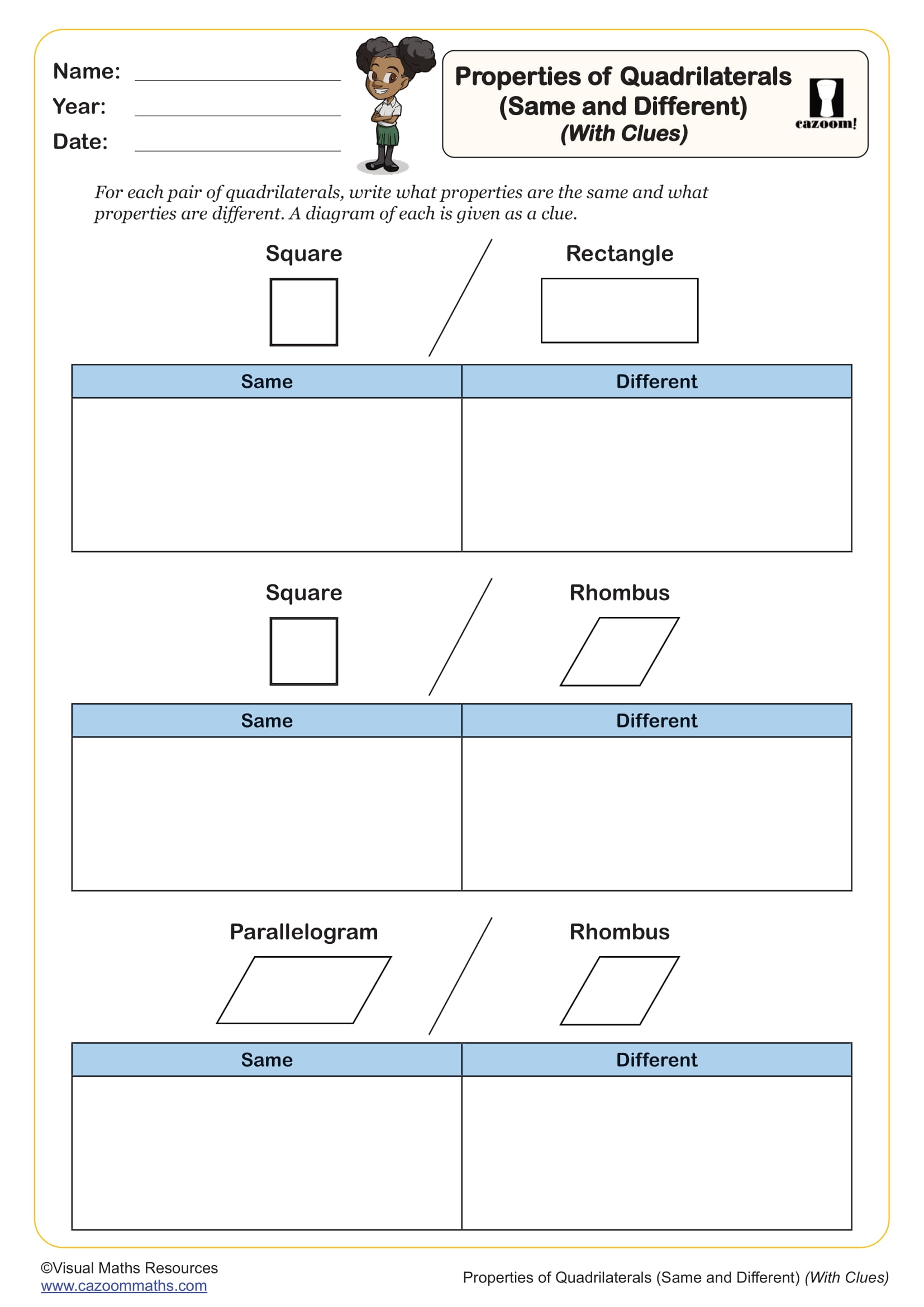Properties of Quadrilaterals (C) | PDF printable Geometry Worksheets ...