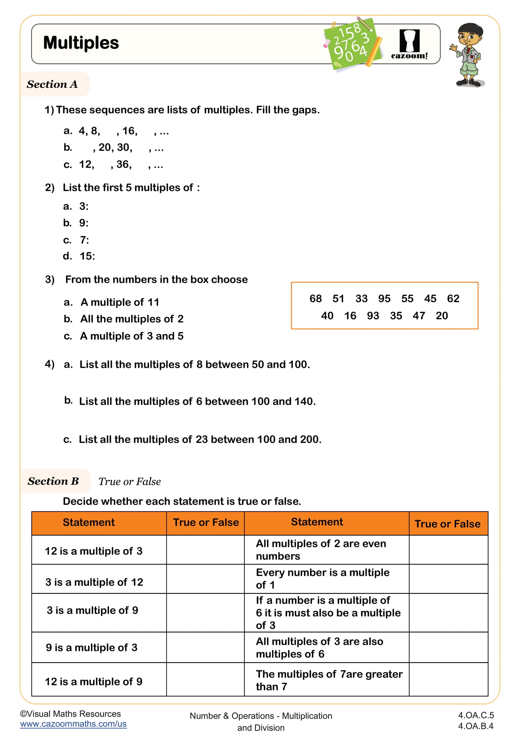 Multiples Worksheet | Fun and Engaging 4th Grade Number & Operations ...