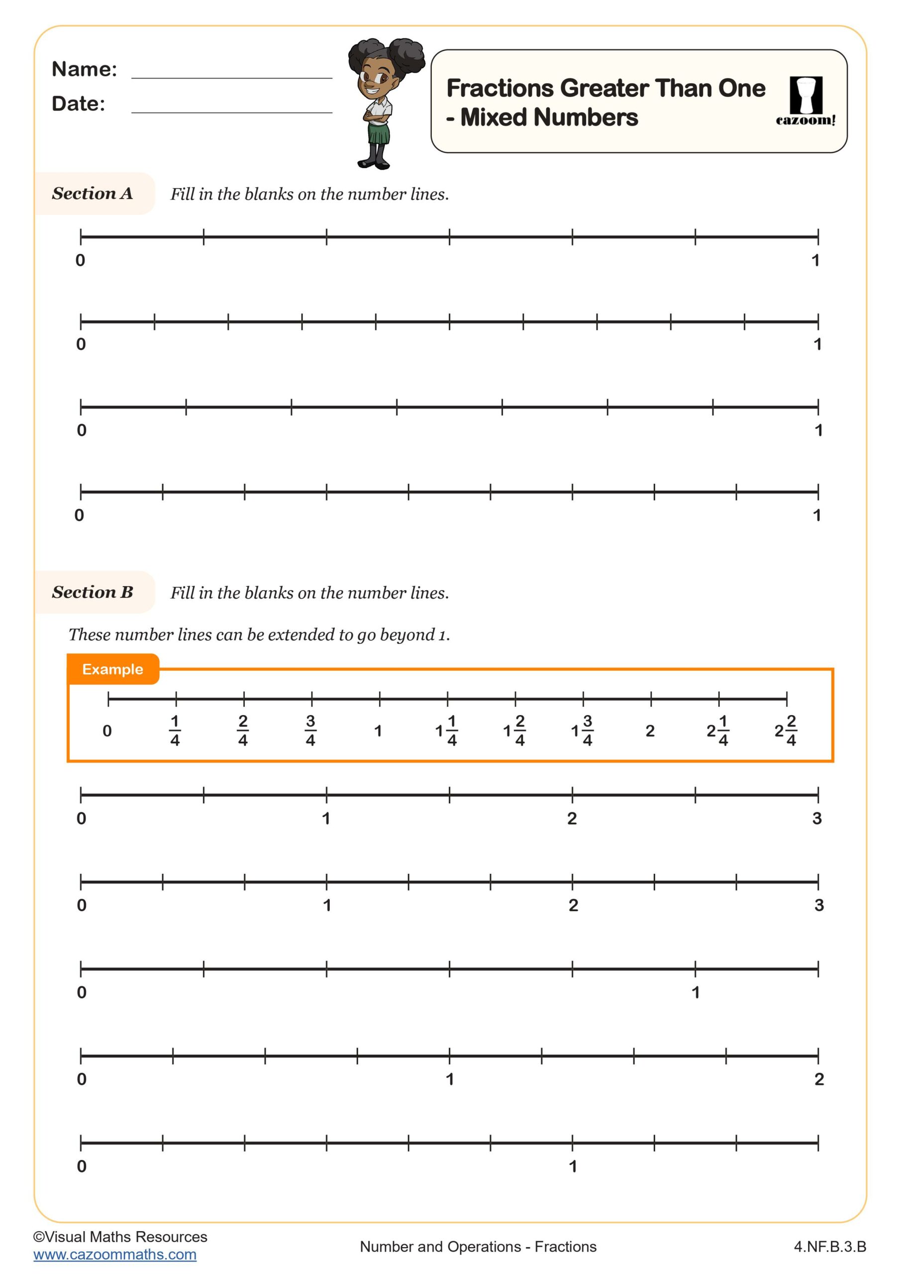 Fractions Greater Than One - Mixed Numbers Worksheet | Fun and Engaging ...