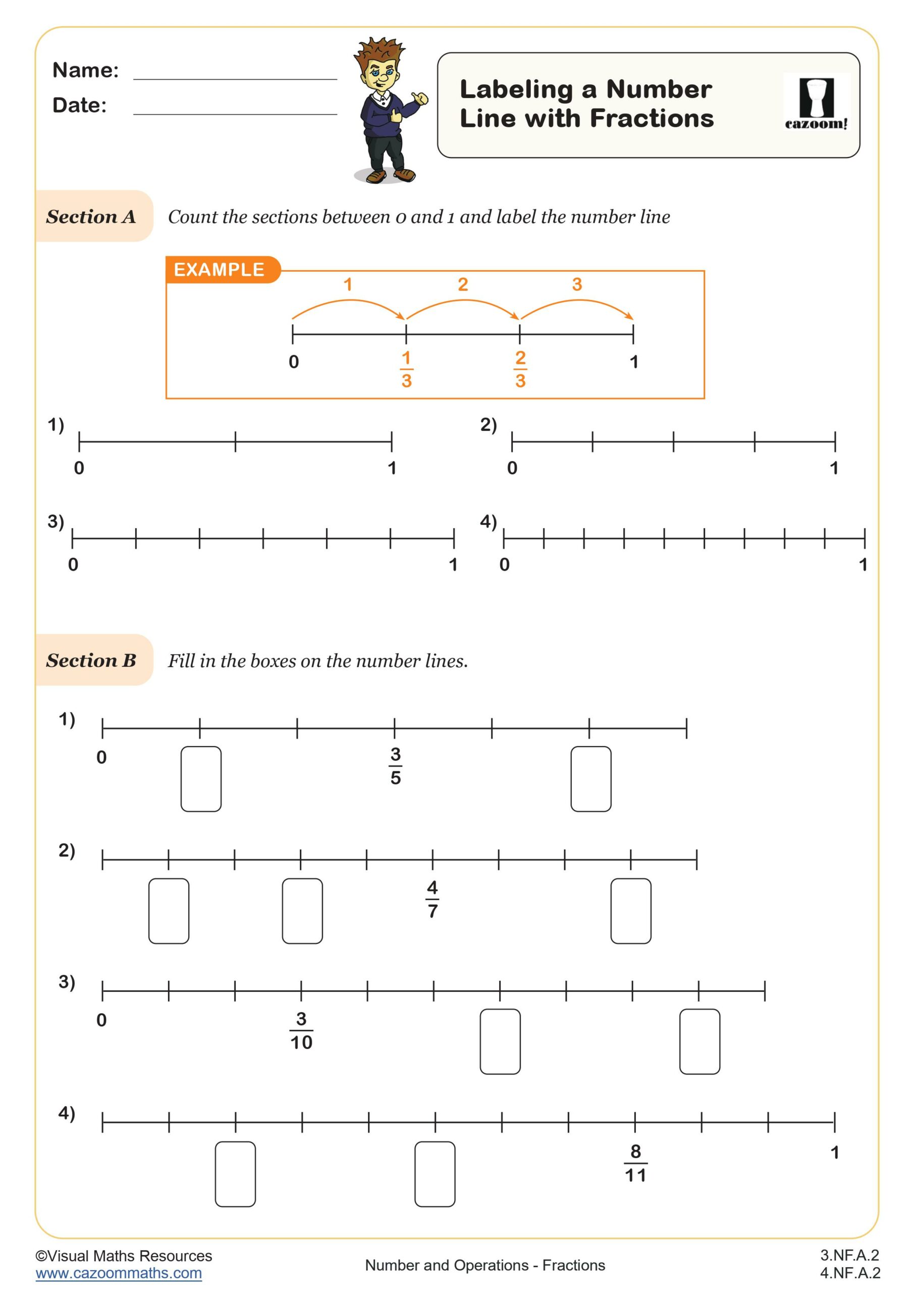 Labeling a Number Line with Fractions Worksheet | Fun and Engaging 3rd ...