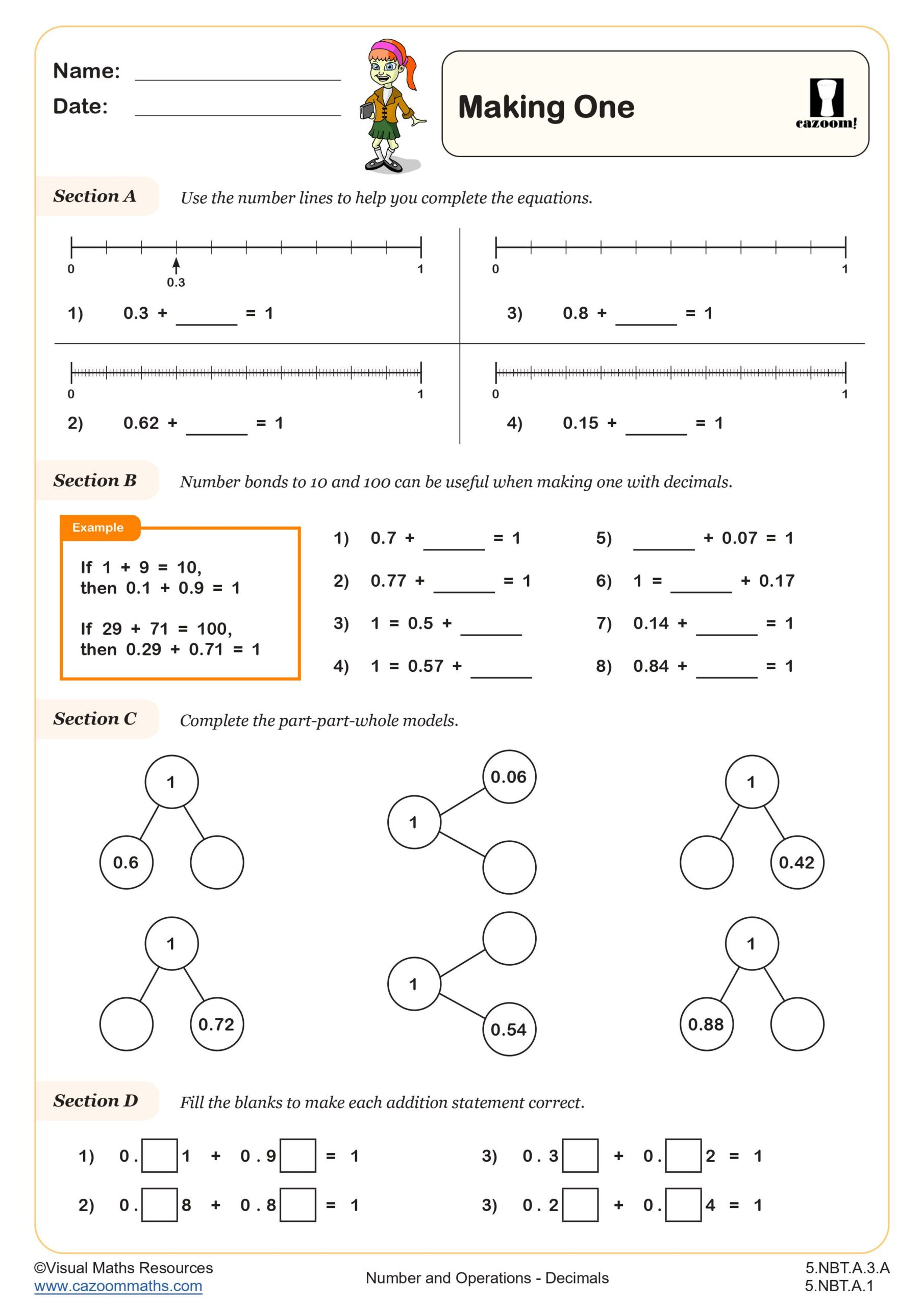 Making One Worksheet | Fun and Engaging 5th Grade Grade Number ...