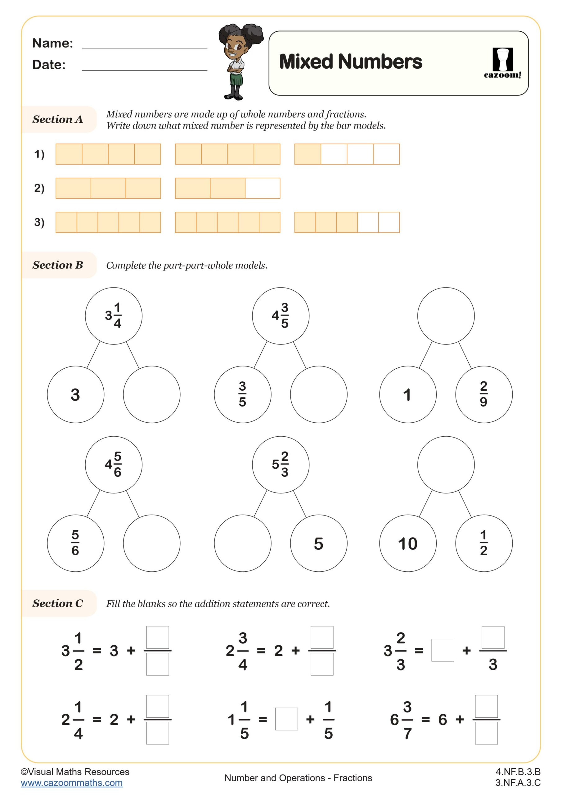 Mixed Numbers Worksheet | Fun and Engaging 3rd and 4th Grade Number ...