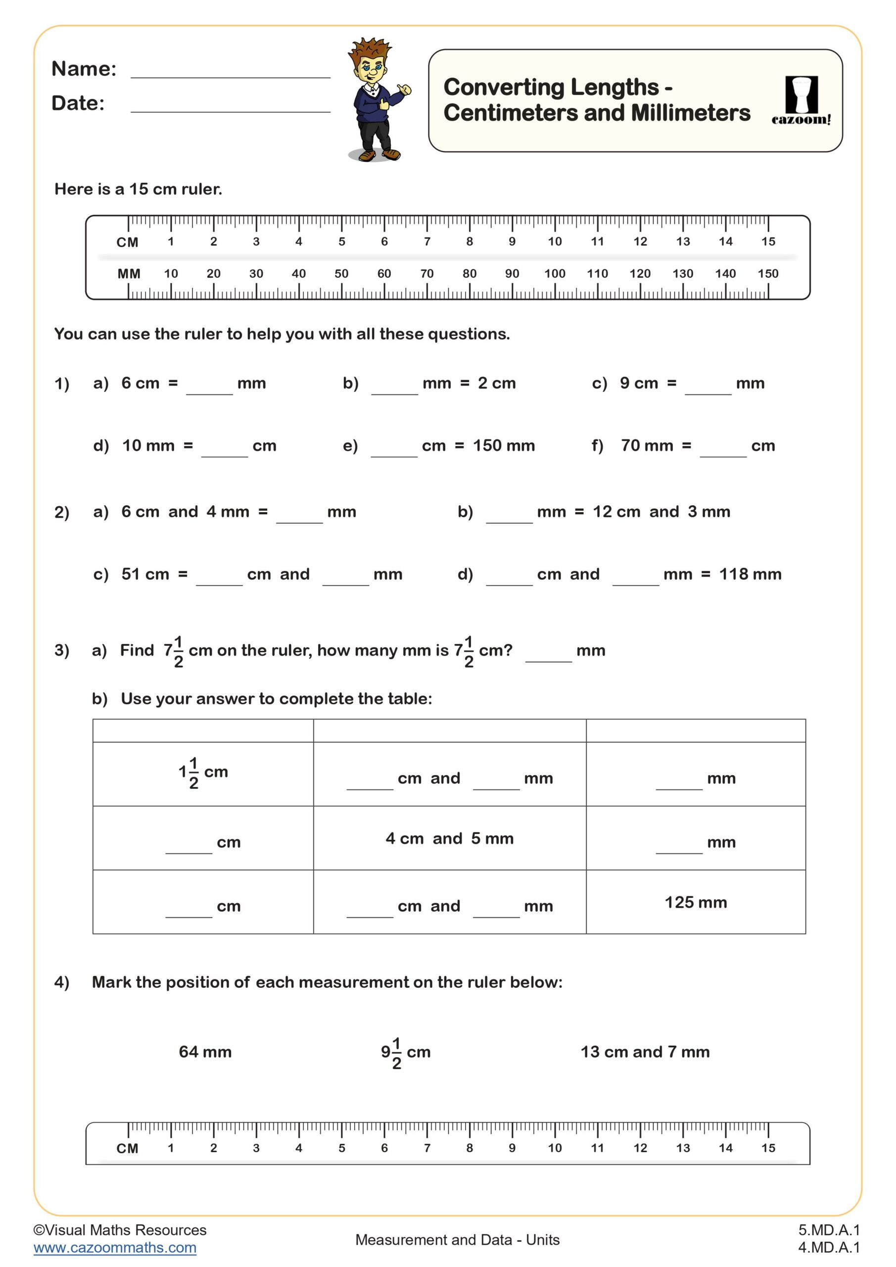 5.MD.A.1 Worksheets | Printable 5th Grade Math Worksheets | Cazoom Math