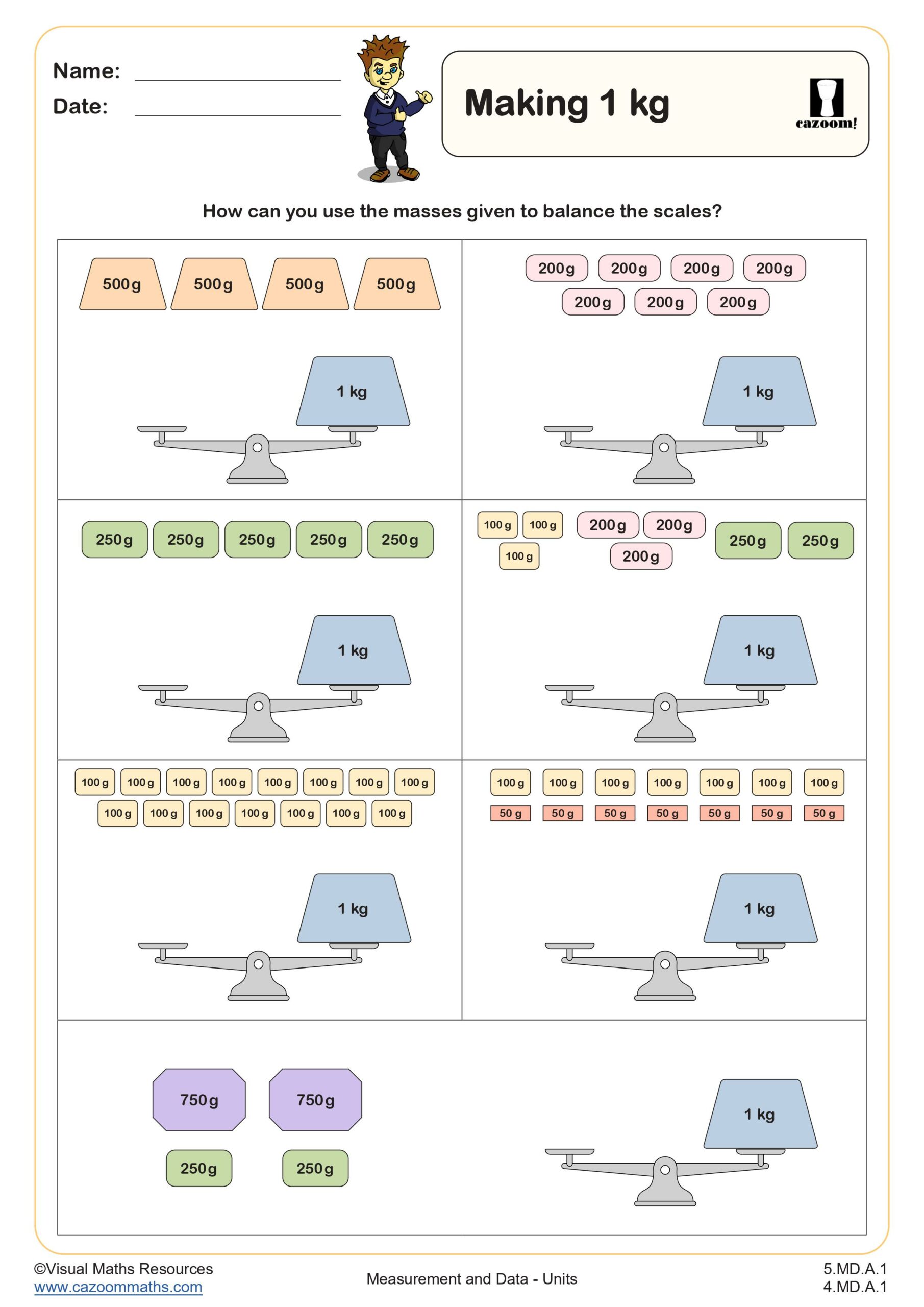 Making 1 kg Worksheet | Fun and Engaging 4th and 5th Grade Measurement ...