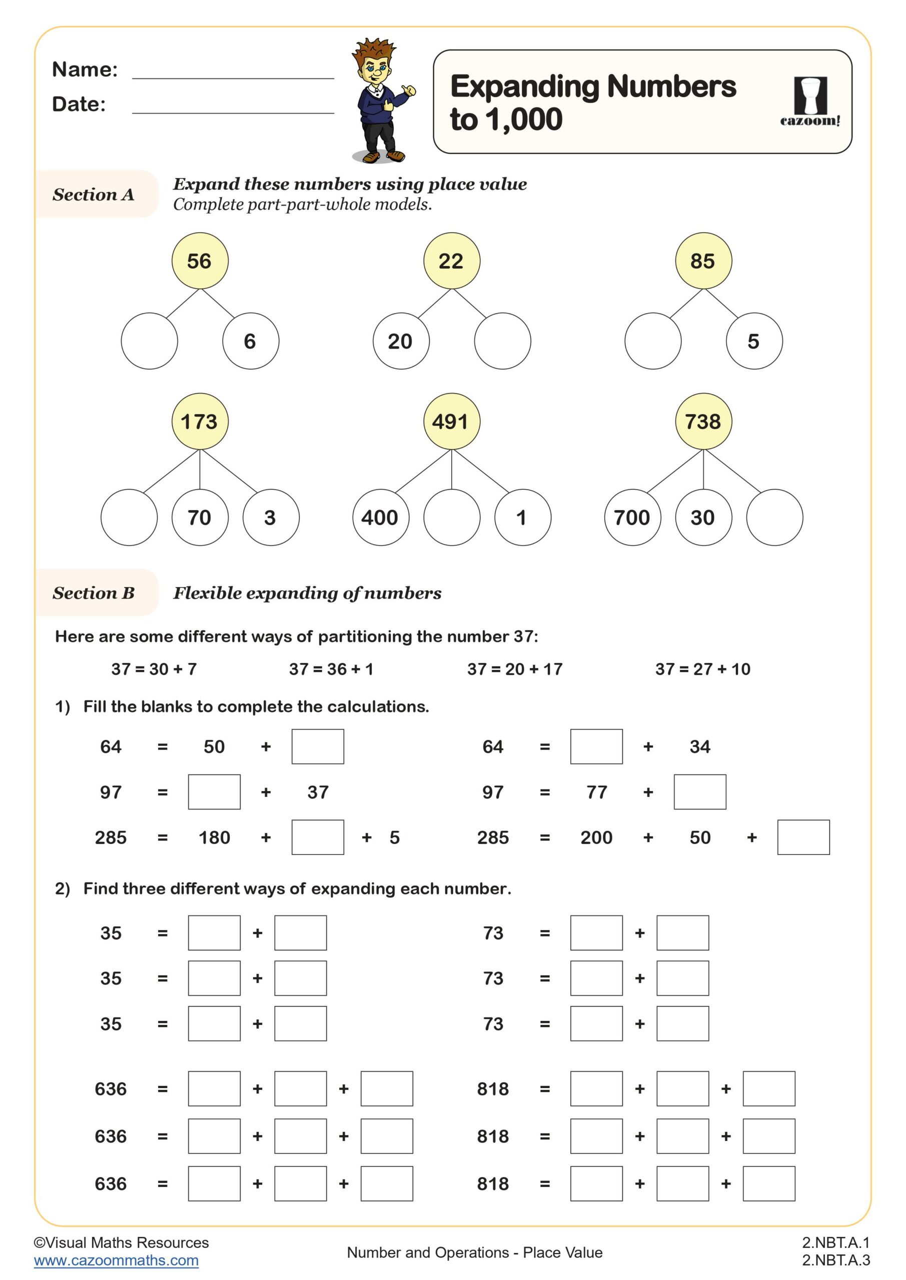 Expanding Numbers to 1,000 Worksheet | Printable PDF 2nd Grade Number ...