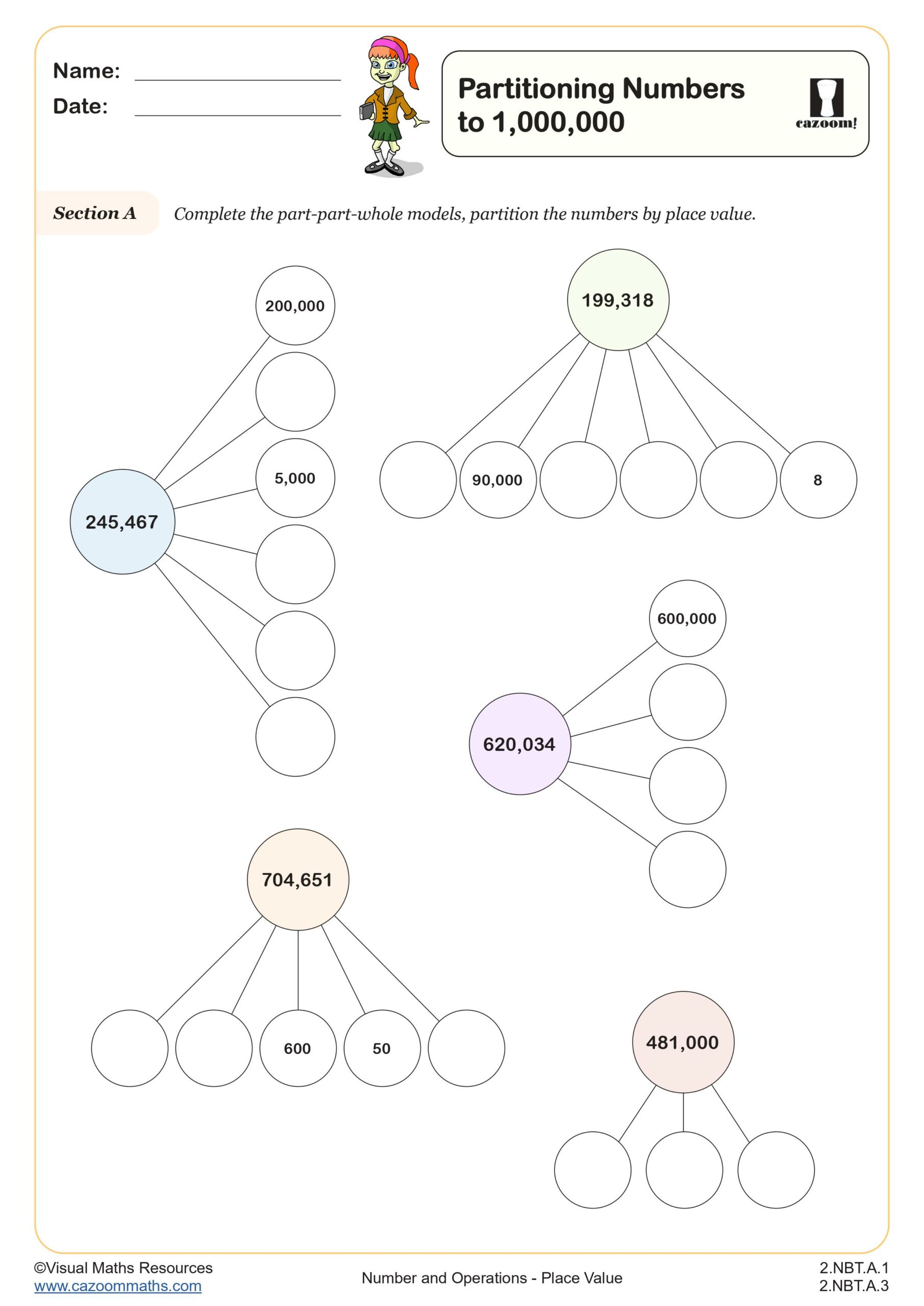 Partitioning Numbers to 1,000,000 Worksheet | Printable PDF 4th Grade ...