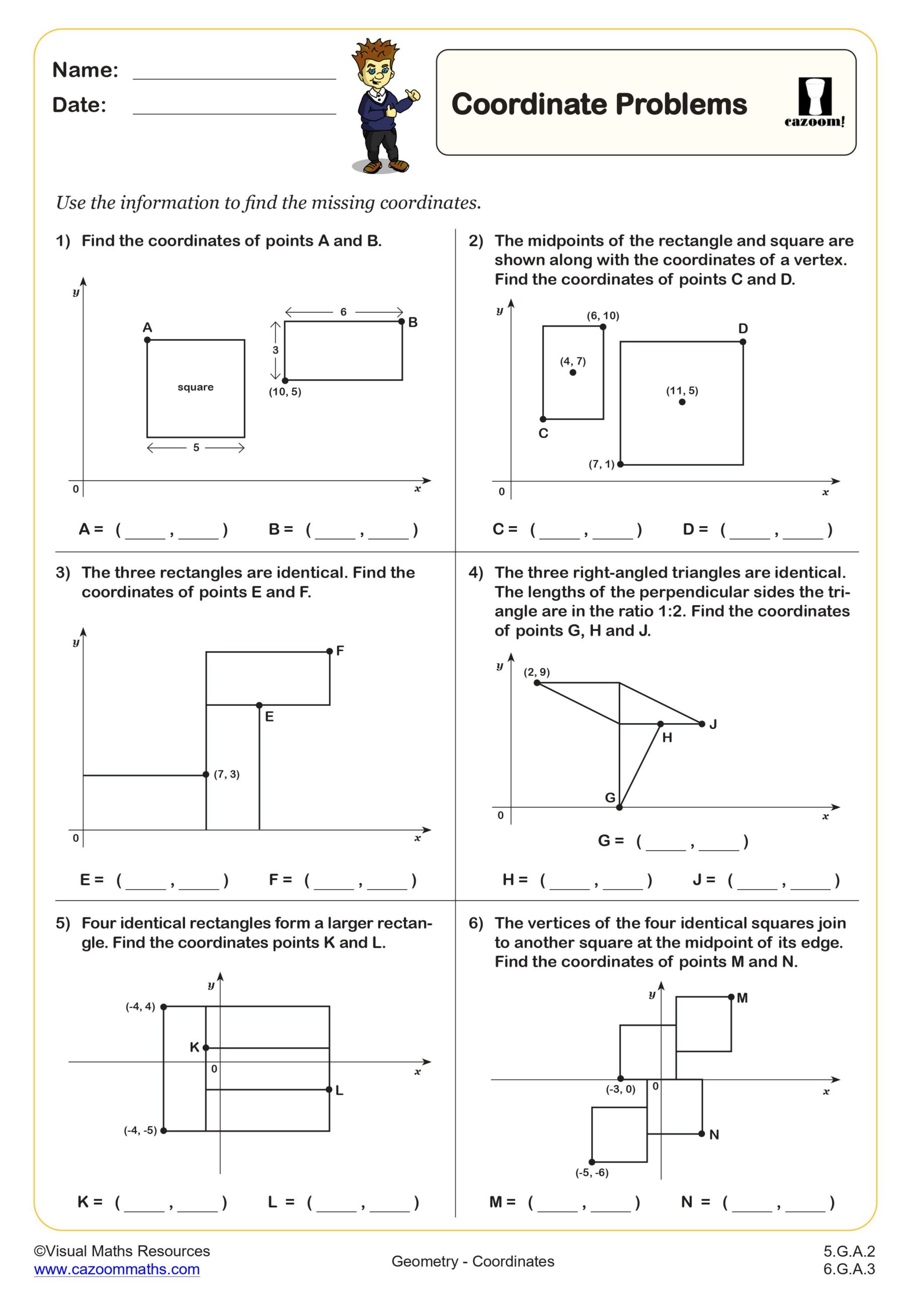 Coordinate Problems Worksheet | Fun and Engaging 5th and 6th Grade ...